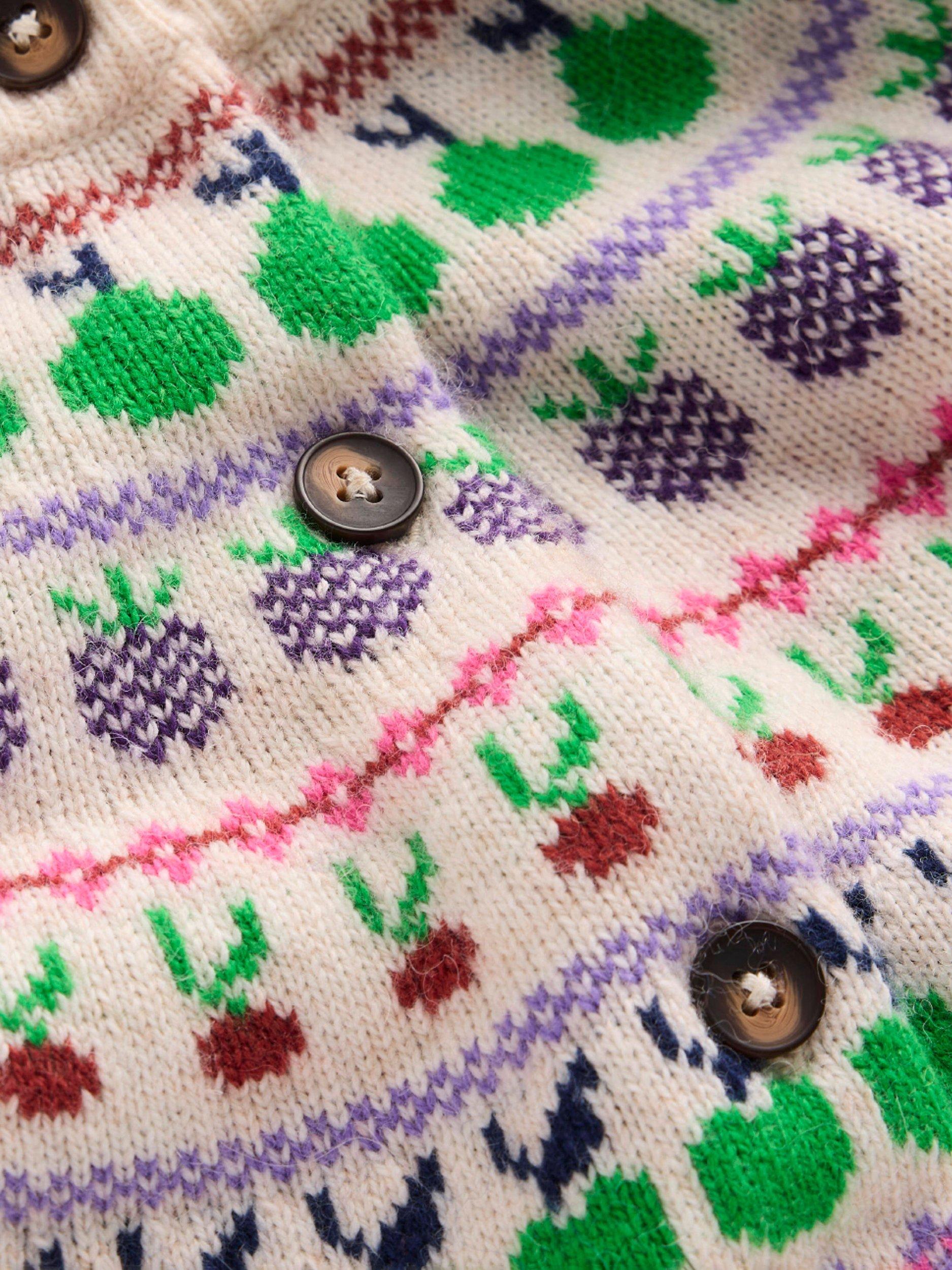Boden Edie Fair Isle Fruits Wool Blend Cardigan, Ecru