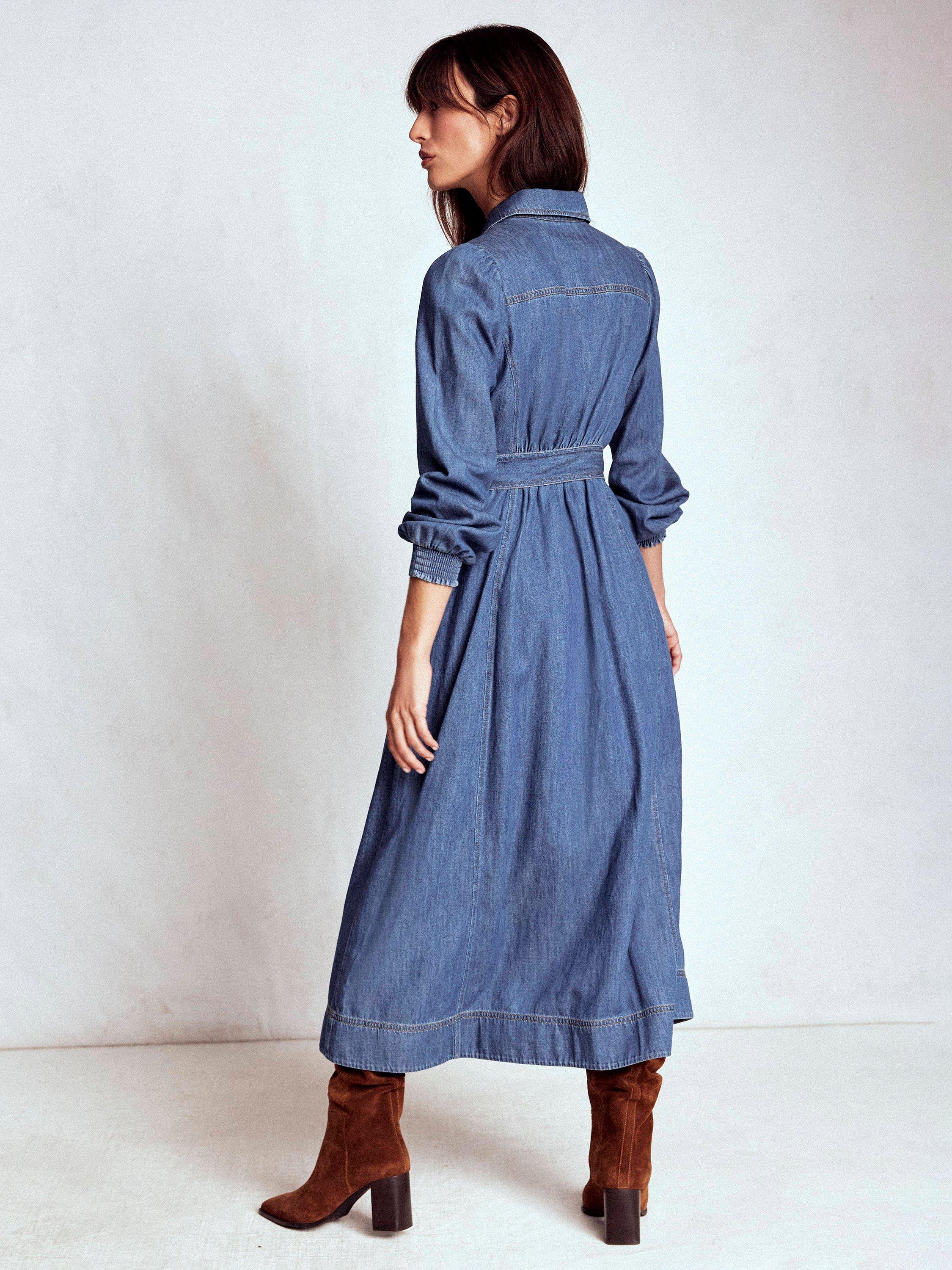 Boden Adelaide Zip Denim Midi Dress, Mid Vintage Denim