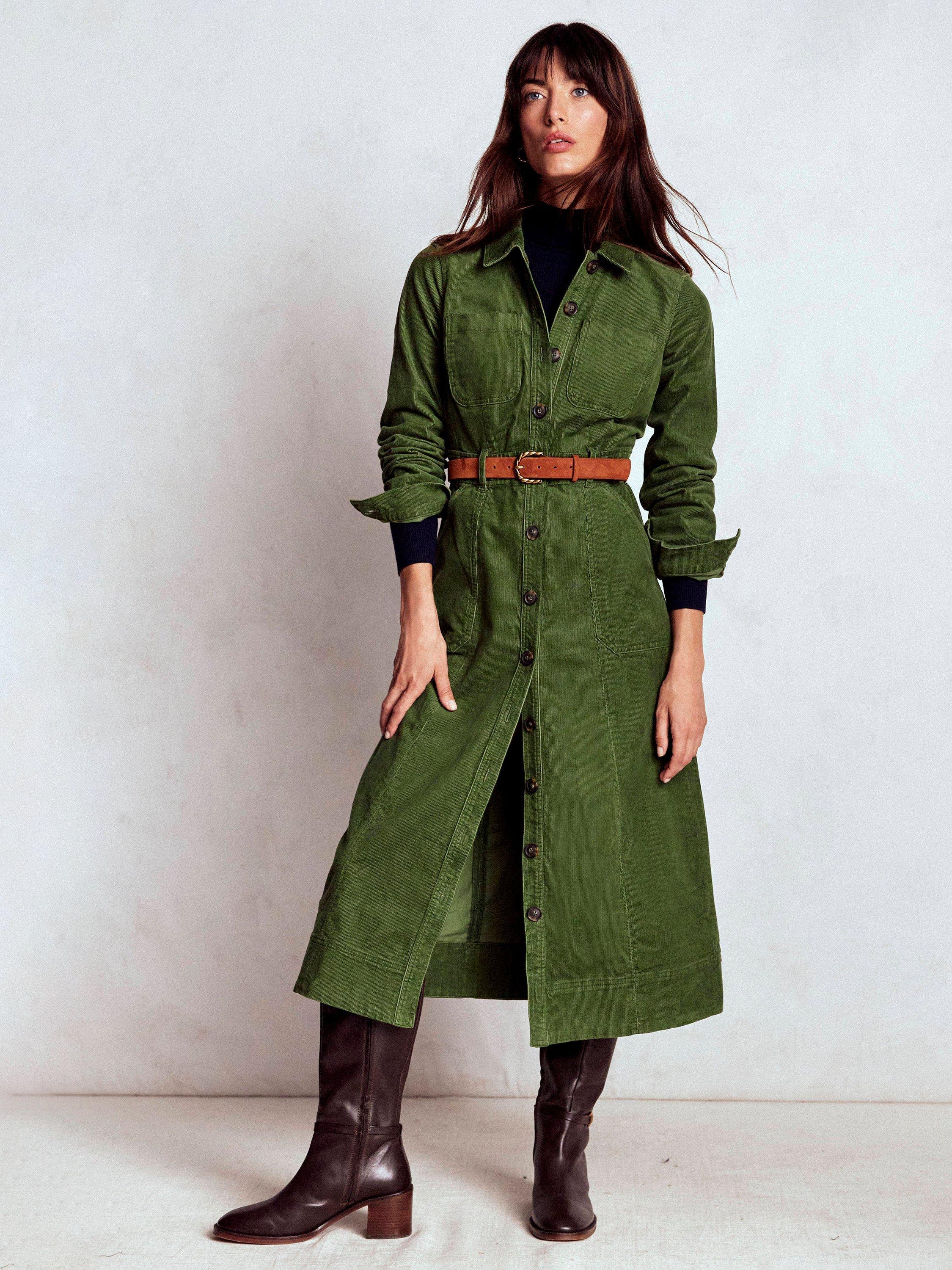 Boden Amanda Corduroy Shirt Midi Dress, Fern