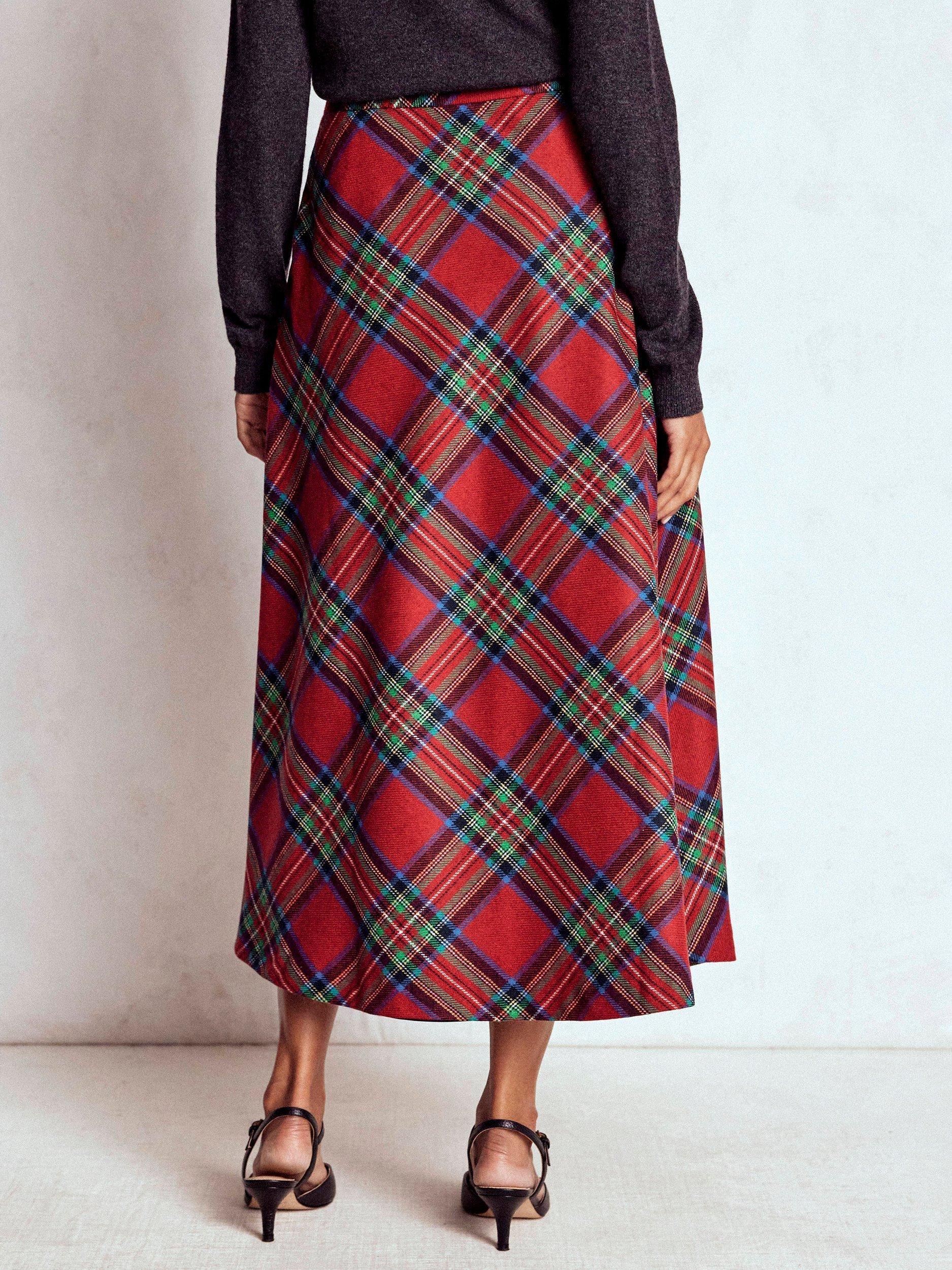 Boden Hayley Tartan Wool Rich Midi Skirt, Red/Multi