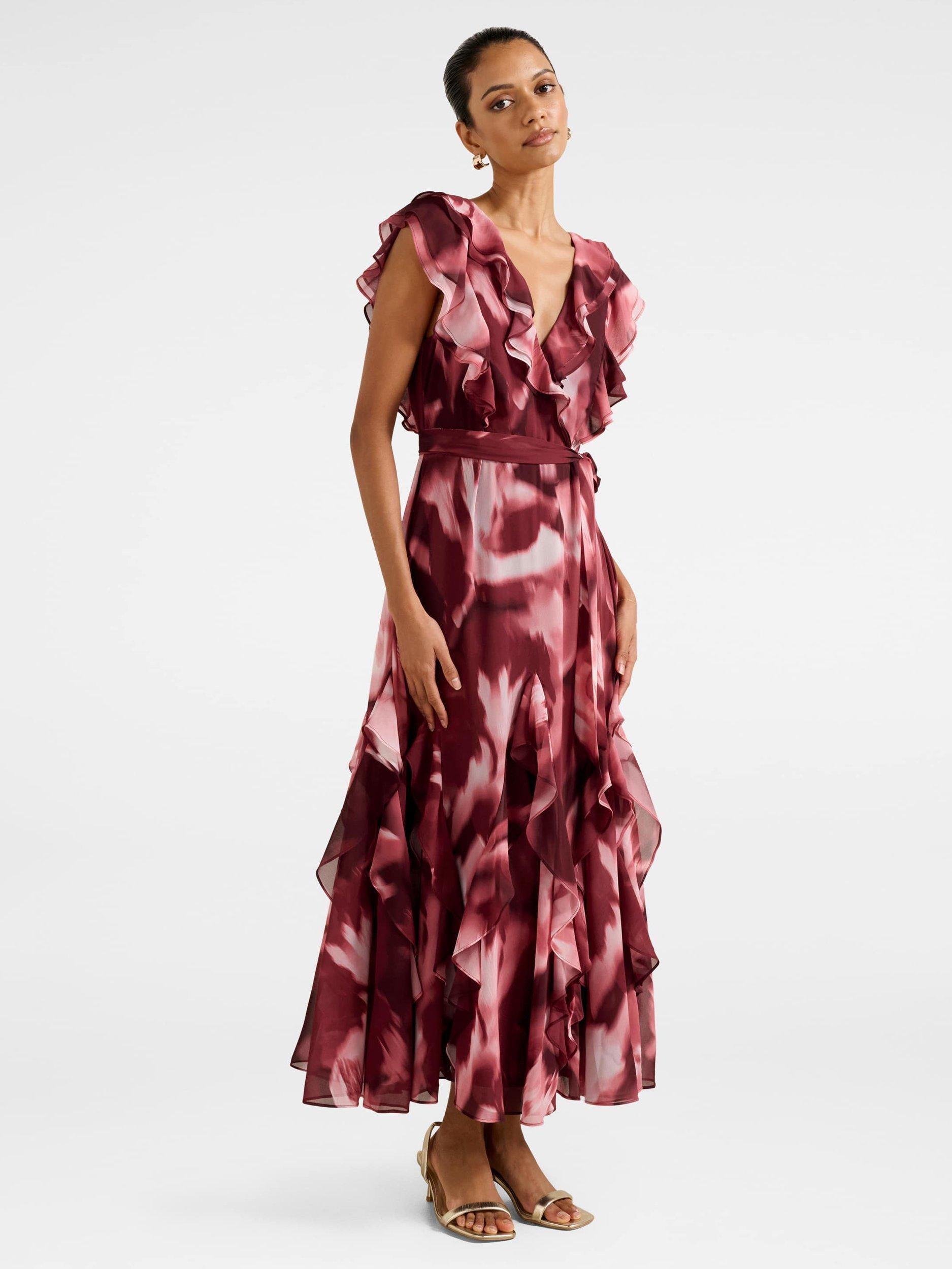 Forever New Petite Naya Ruffle Midi Dress, Berry