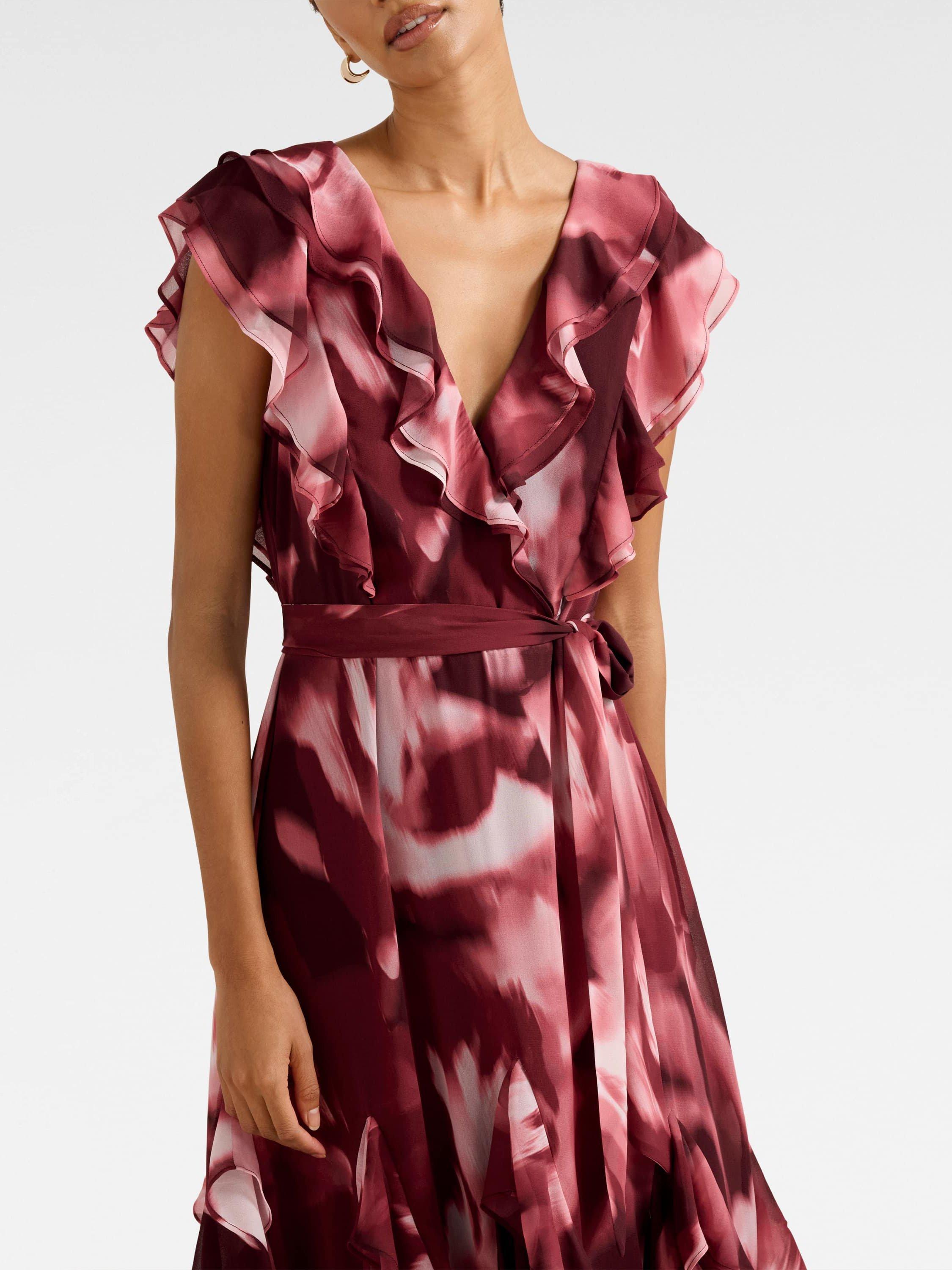 Forever New Petite Naya Ruffle Midi Dress, Berry