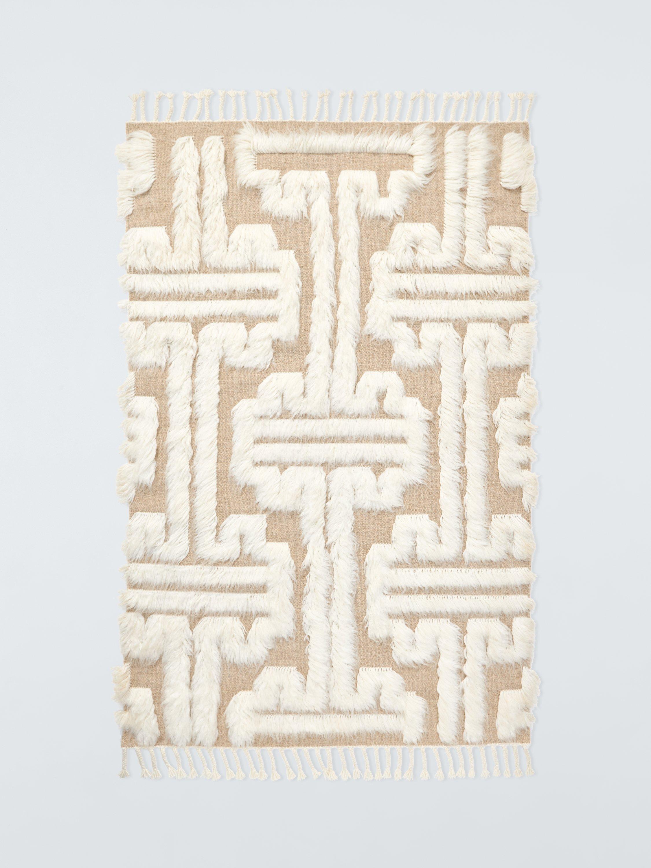 John Lewis Jazz Hand Knotted Pure Wool Shaggy Rug, White/Grey