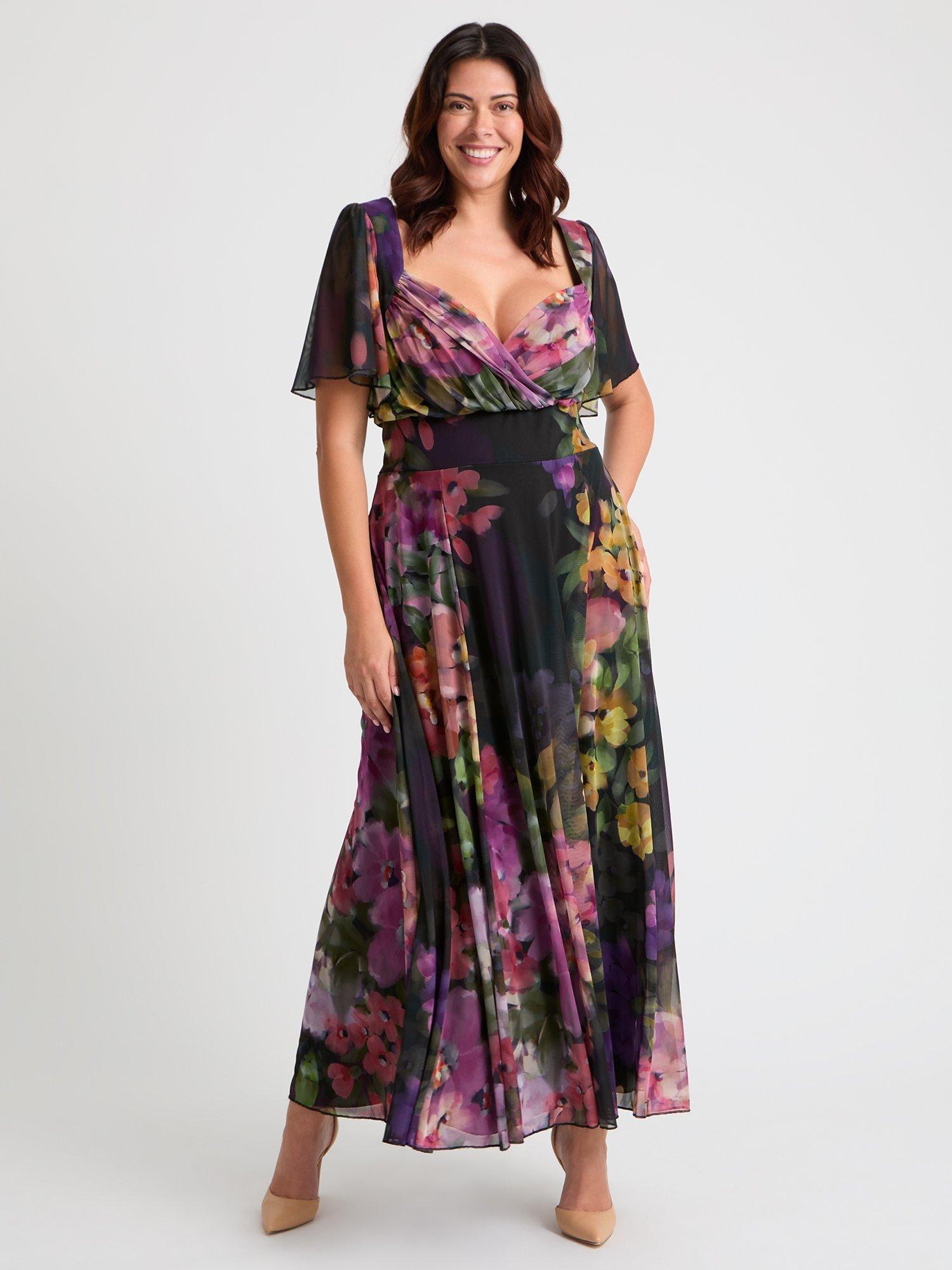 Scarlett & Jo Kemi Floral Bolero Wrap Bodice Maxi Dress, Black/Purple