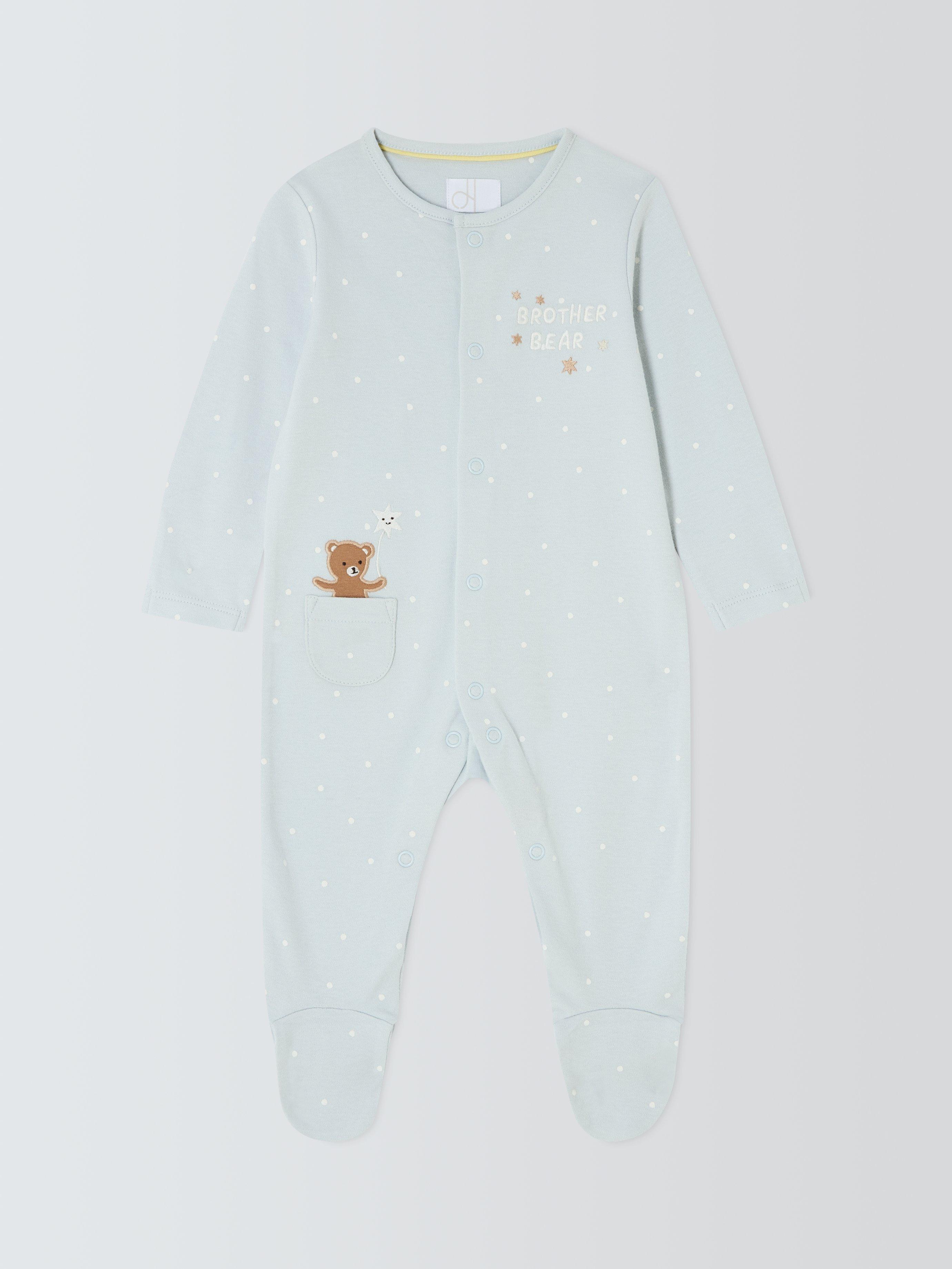 John Lewis Baby Brother Bear Dot Sleepsuit, Blue