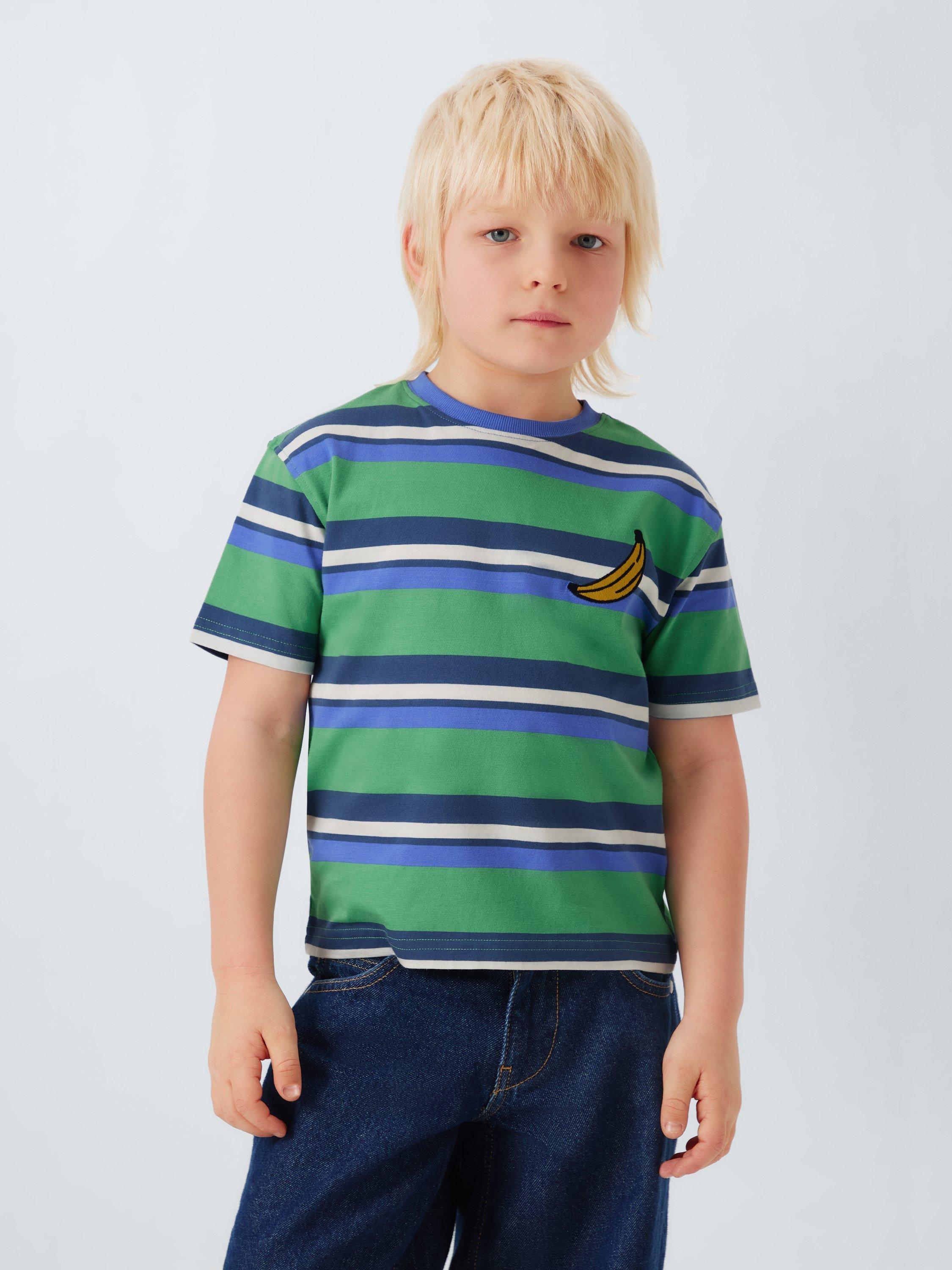 John Lewis Kids' Stripe/Graphic T-Shirts, Pack of 3, Blue/Green/Red