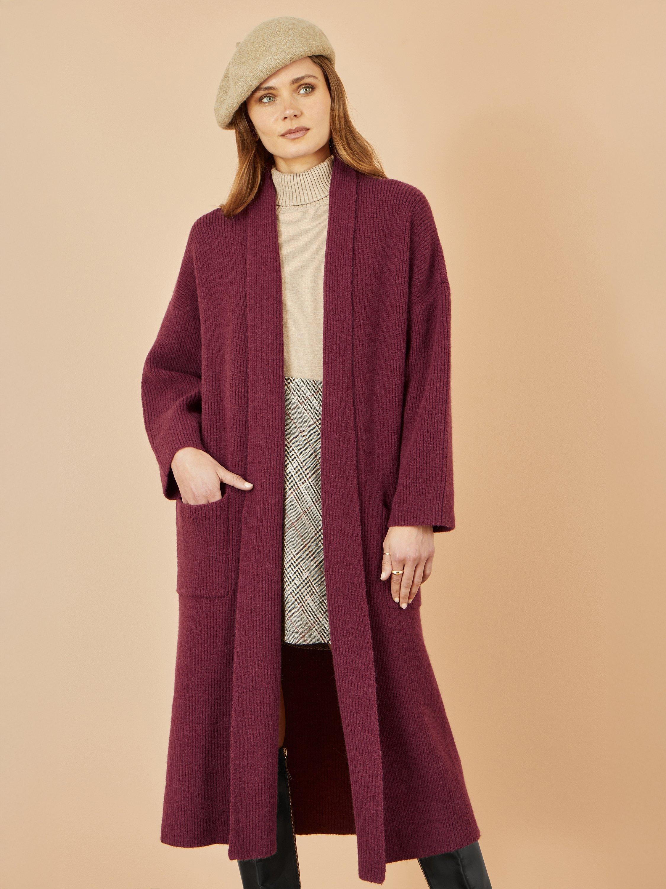 Yumi Knitted Maxi Pocket Cardigan, Burgundy