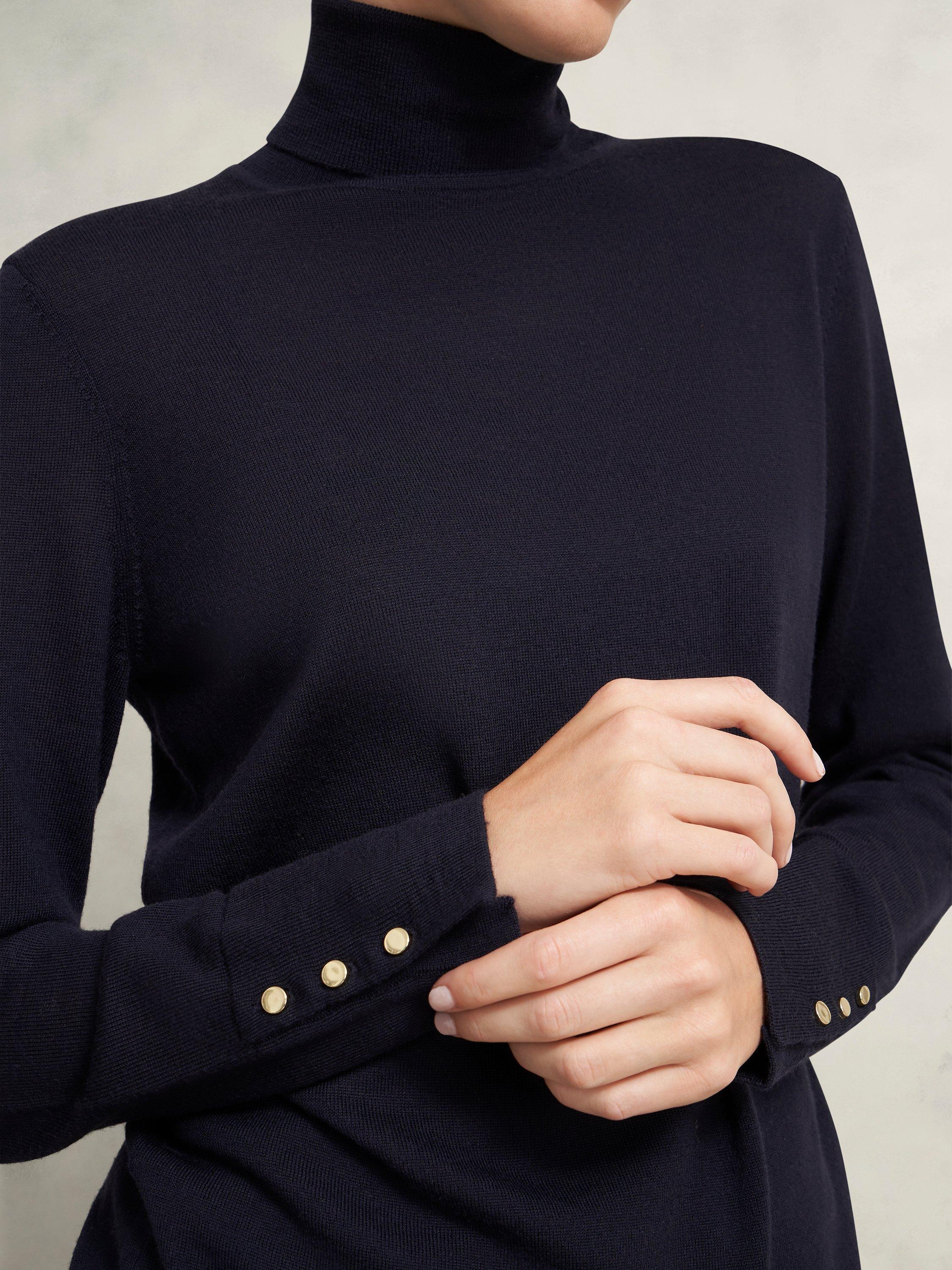 Hobbs Lara Roll Neck Pure Merino Wool Jumper, Navy