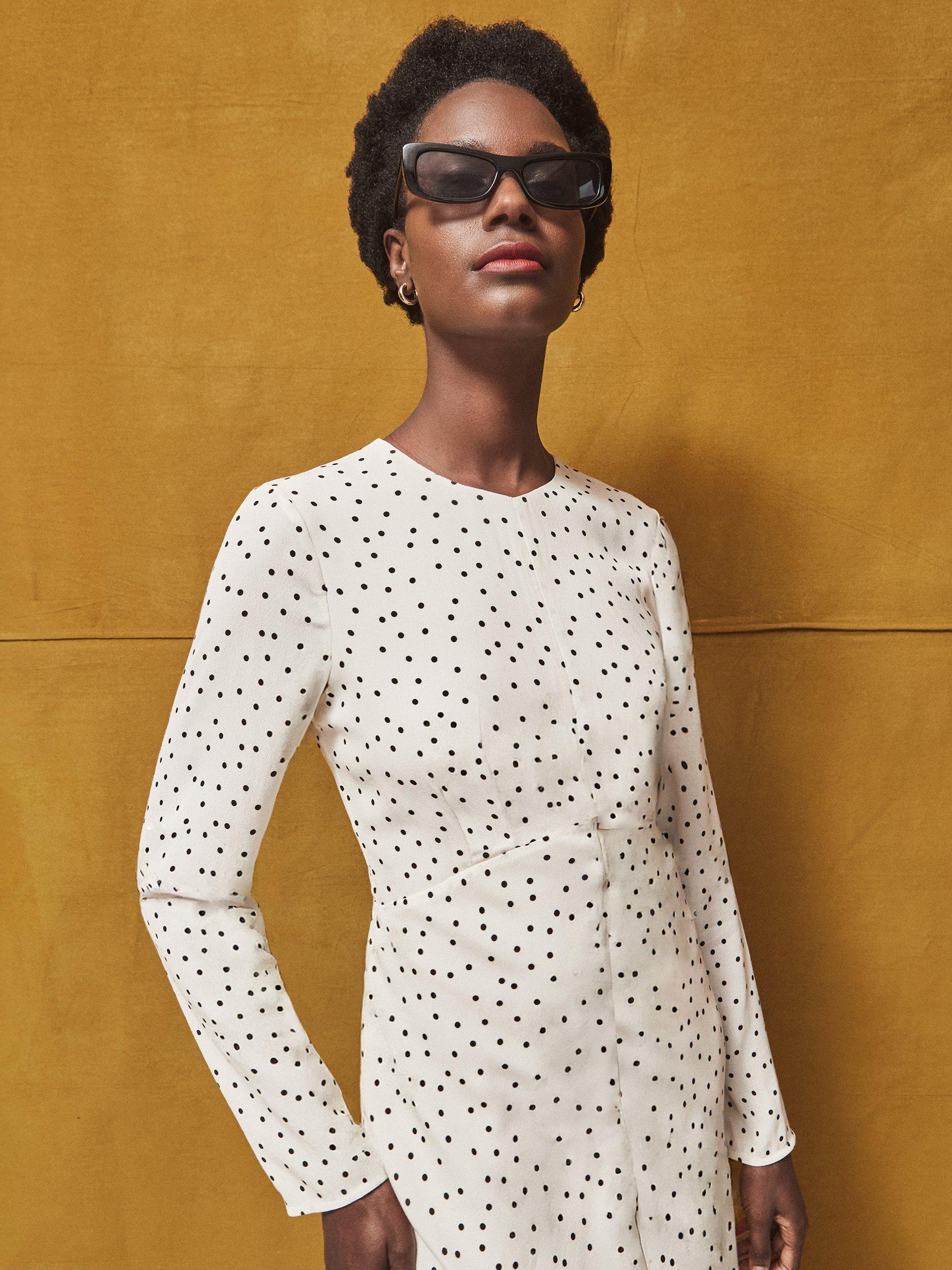 Ro&Zo Petite Polka Dot Long Sleeve Round Neck Empire Line Maxi Dress