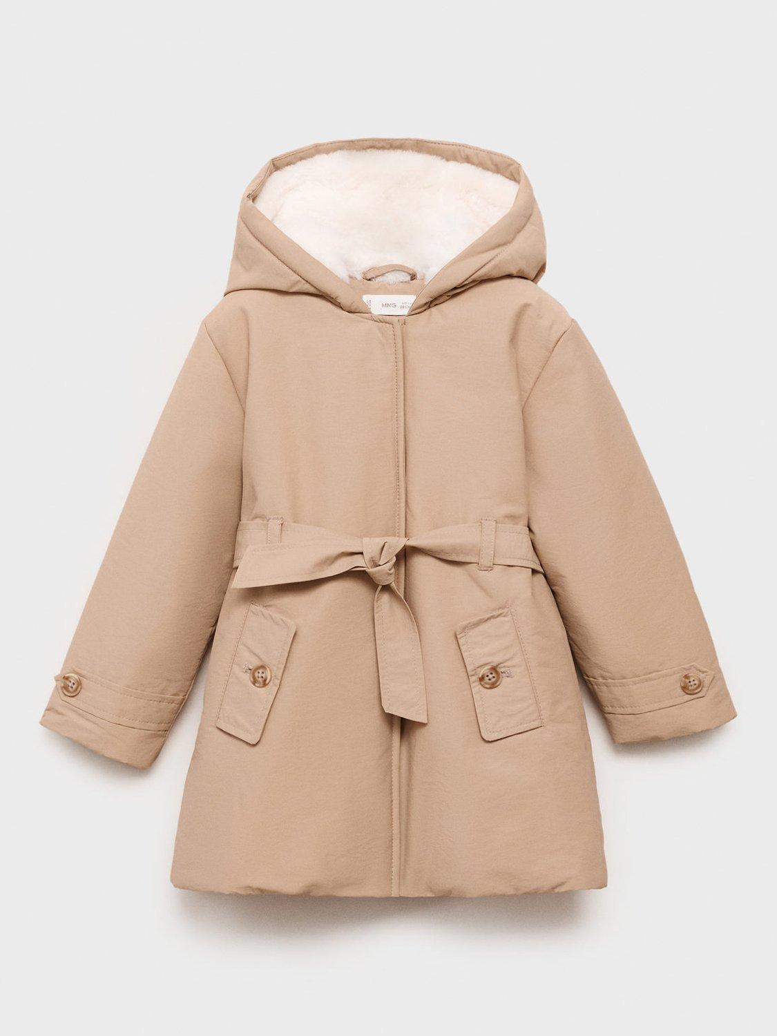 Mango Kids' Dina Cotton Blend Quilted Coat, Pastel Brown