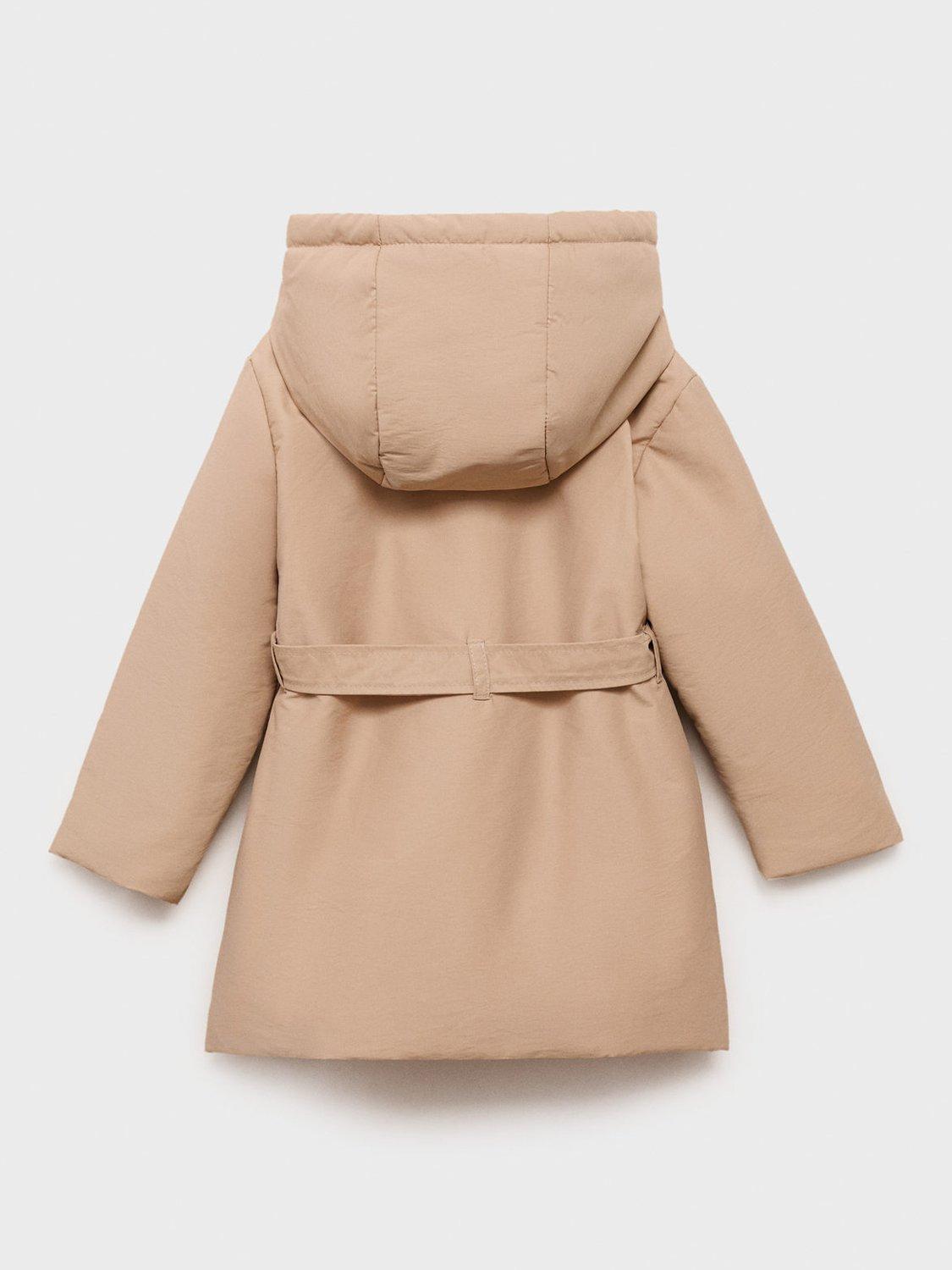 Mango Kids' Dina Cotton Blend Quilted Coat, Pastel Brown