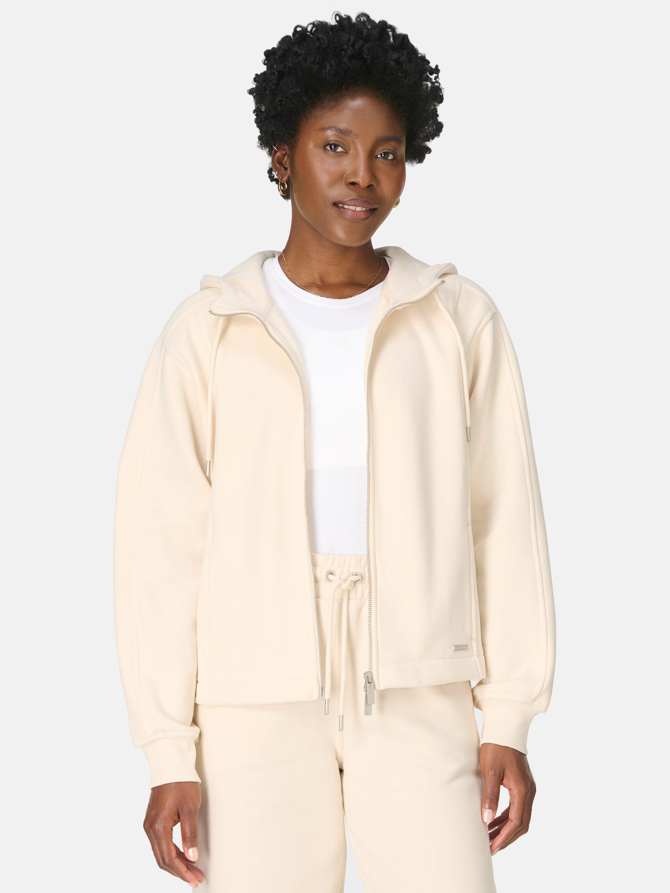 Sweaty Betty Brushed Zip Through Hoodie, Creme Beige