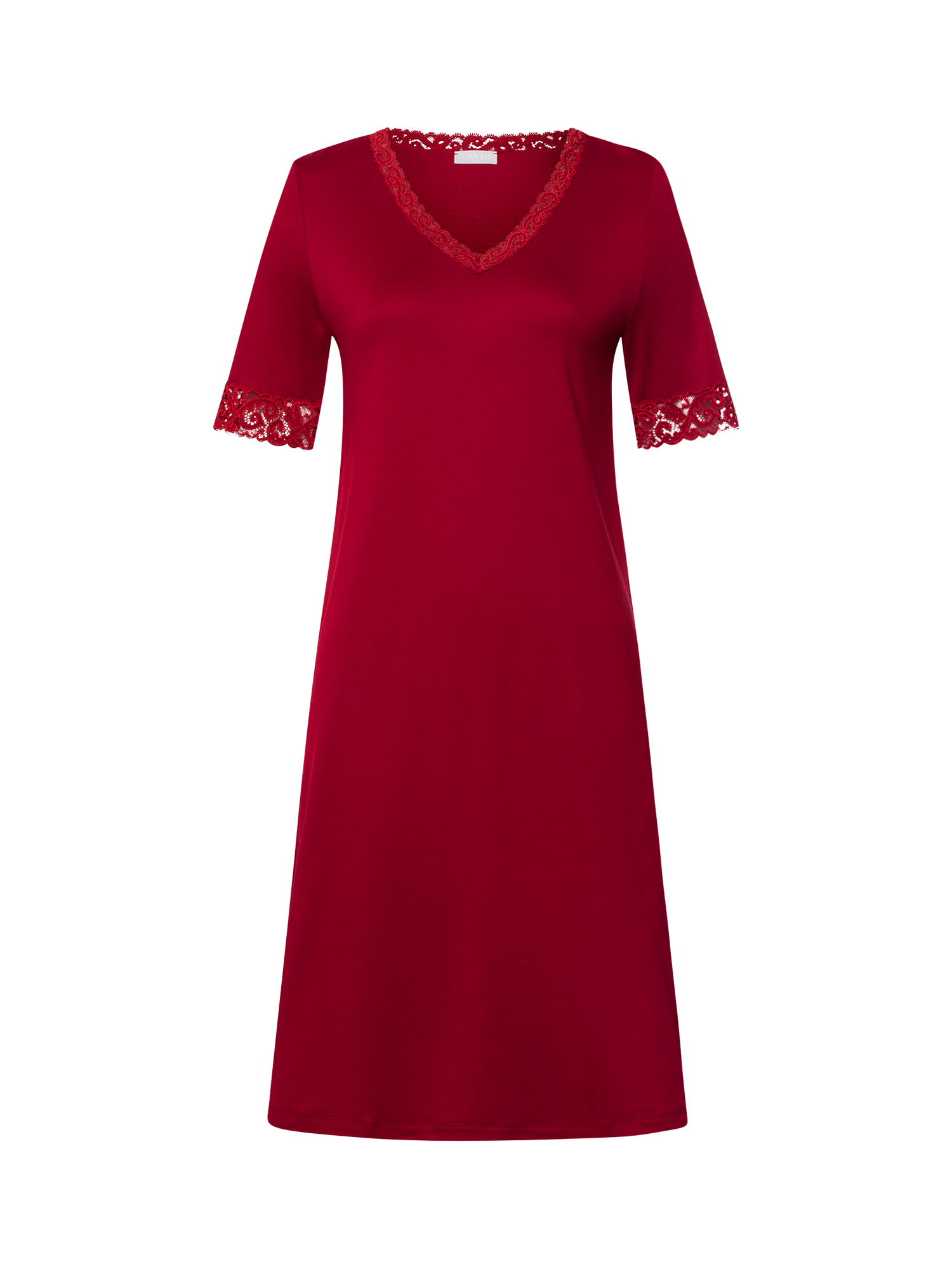 Hanro Moments Lace Trim V-Neck Nightdress, Red Dahlia