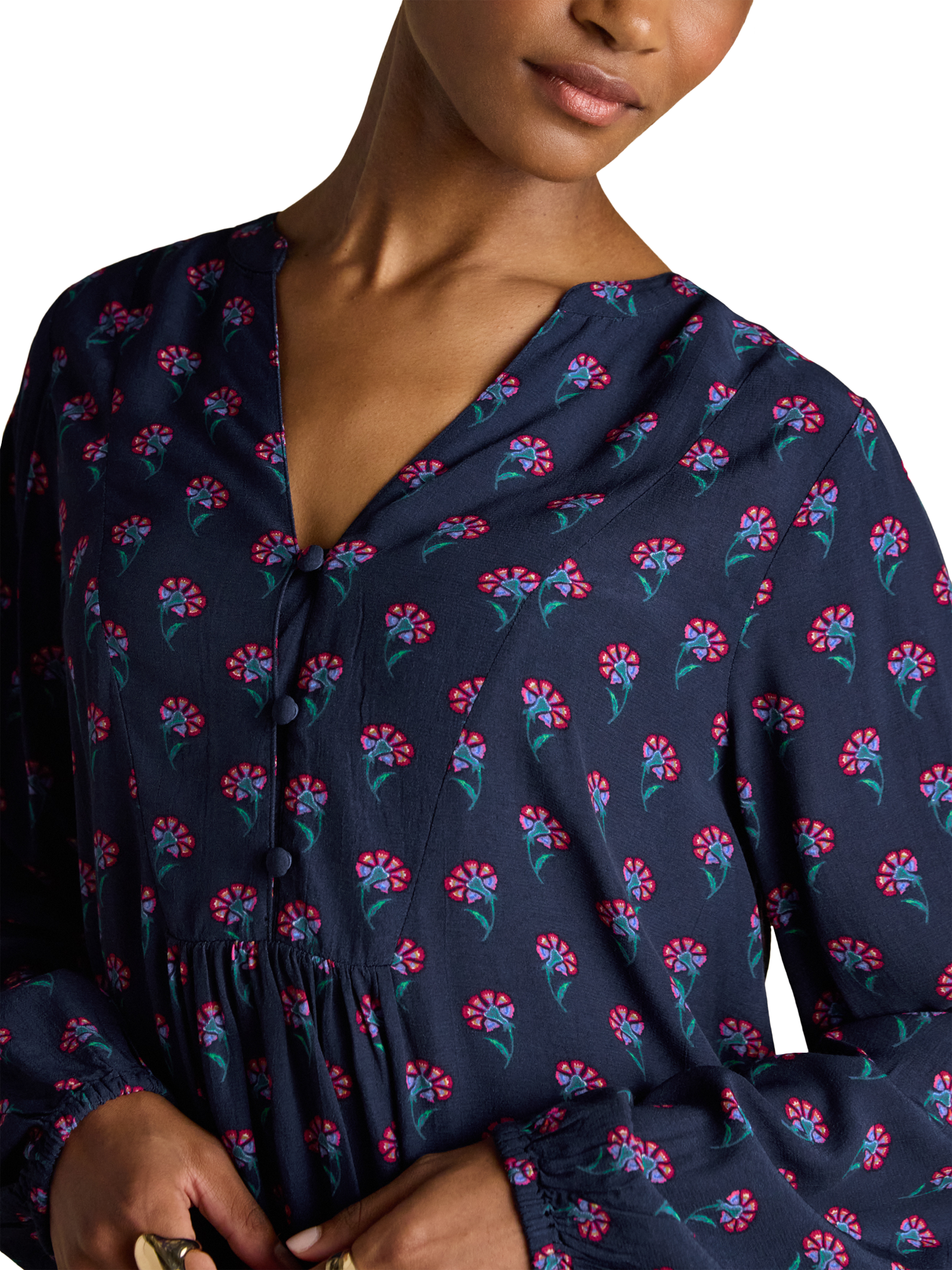 Joules Floral Popover Blouse, Navy
