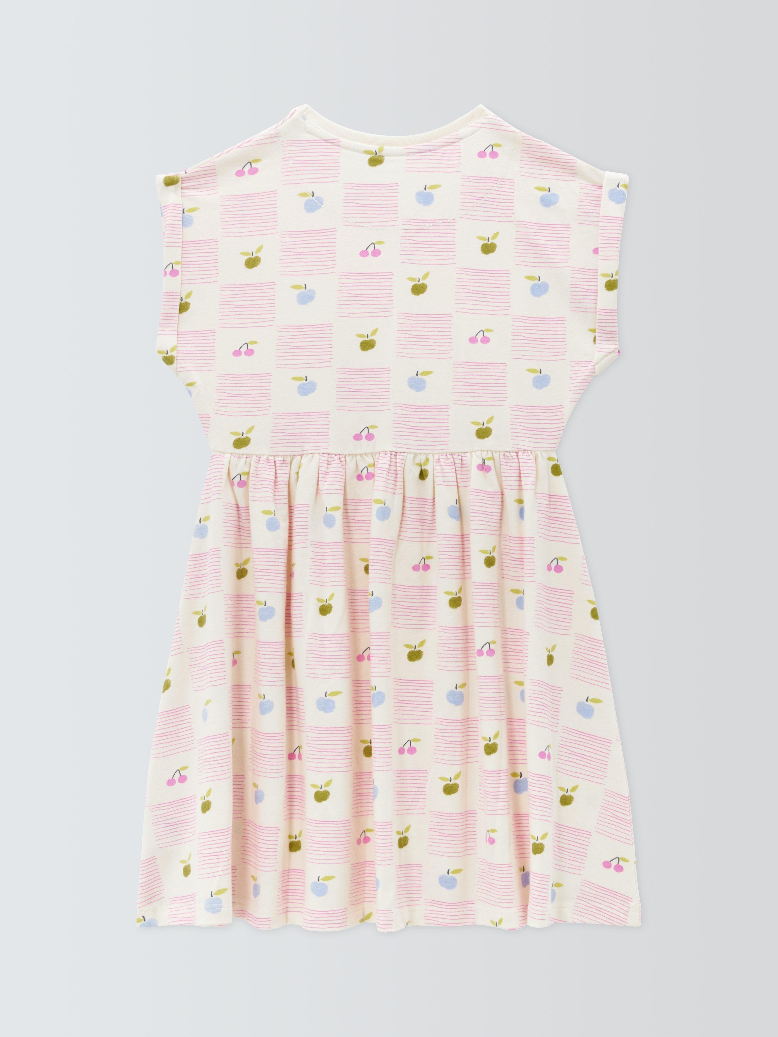 John Lewis Kids' Fruit Check Jersey Dress, Pink, White