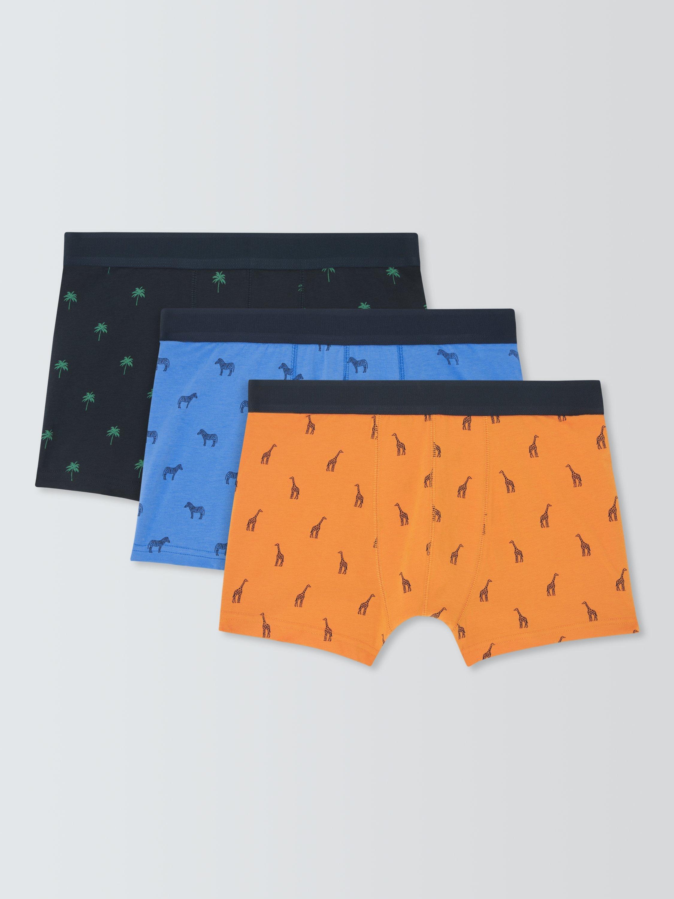 John Lewis Organic Cotton Safari Trunks, Pack of 3, Black, Blue, Orange