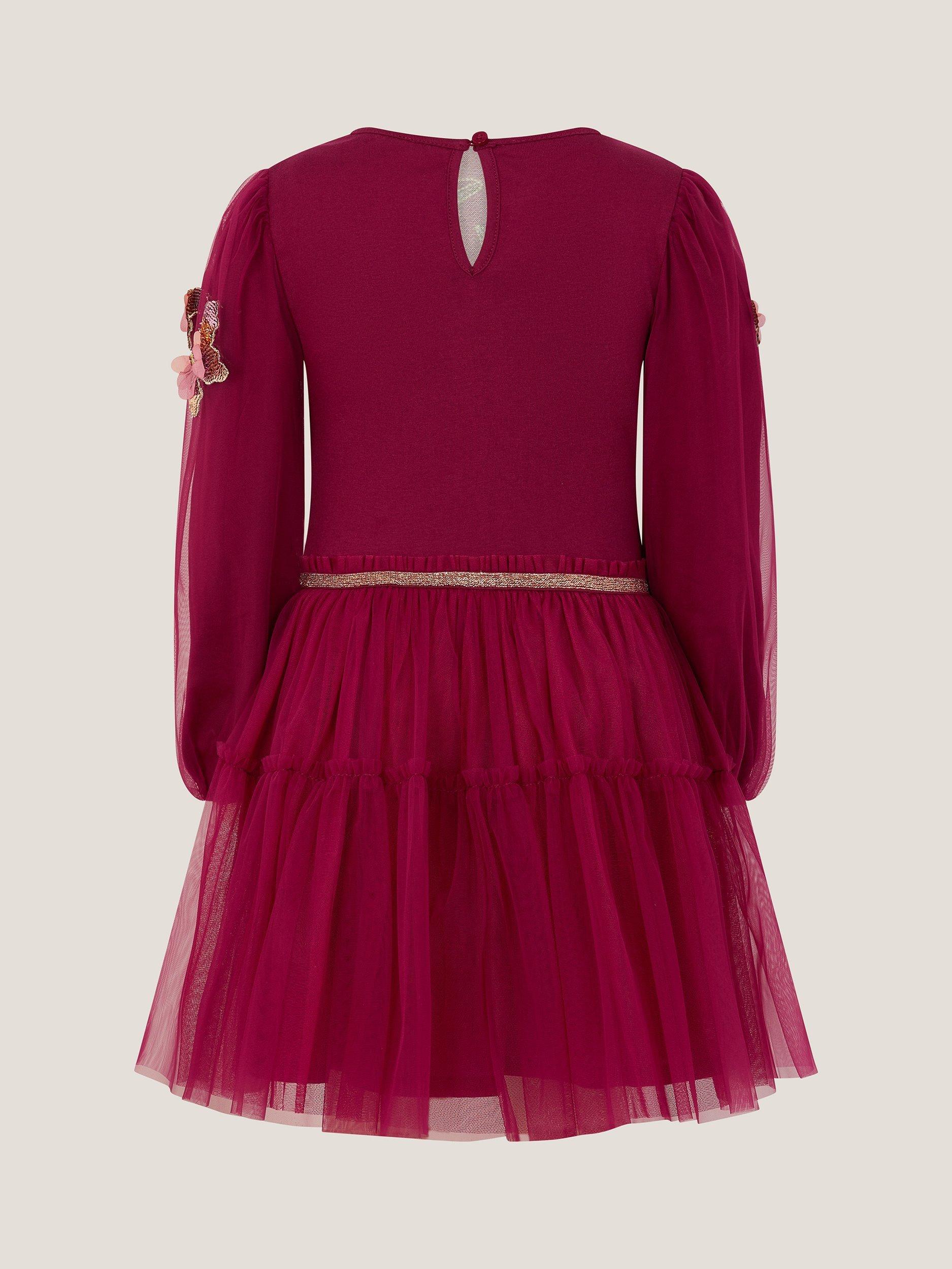 Monsoon Kids' Tulle Ruffle Disco Dress, Burgundy