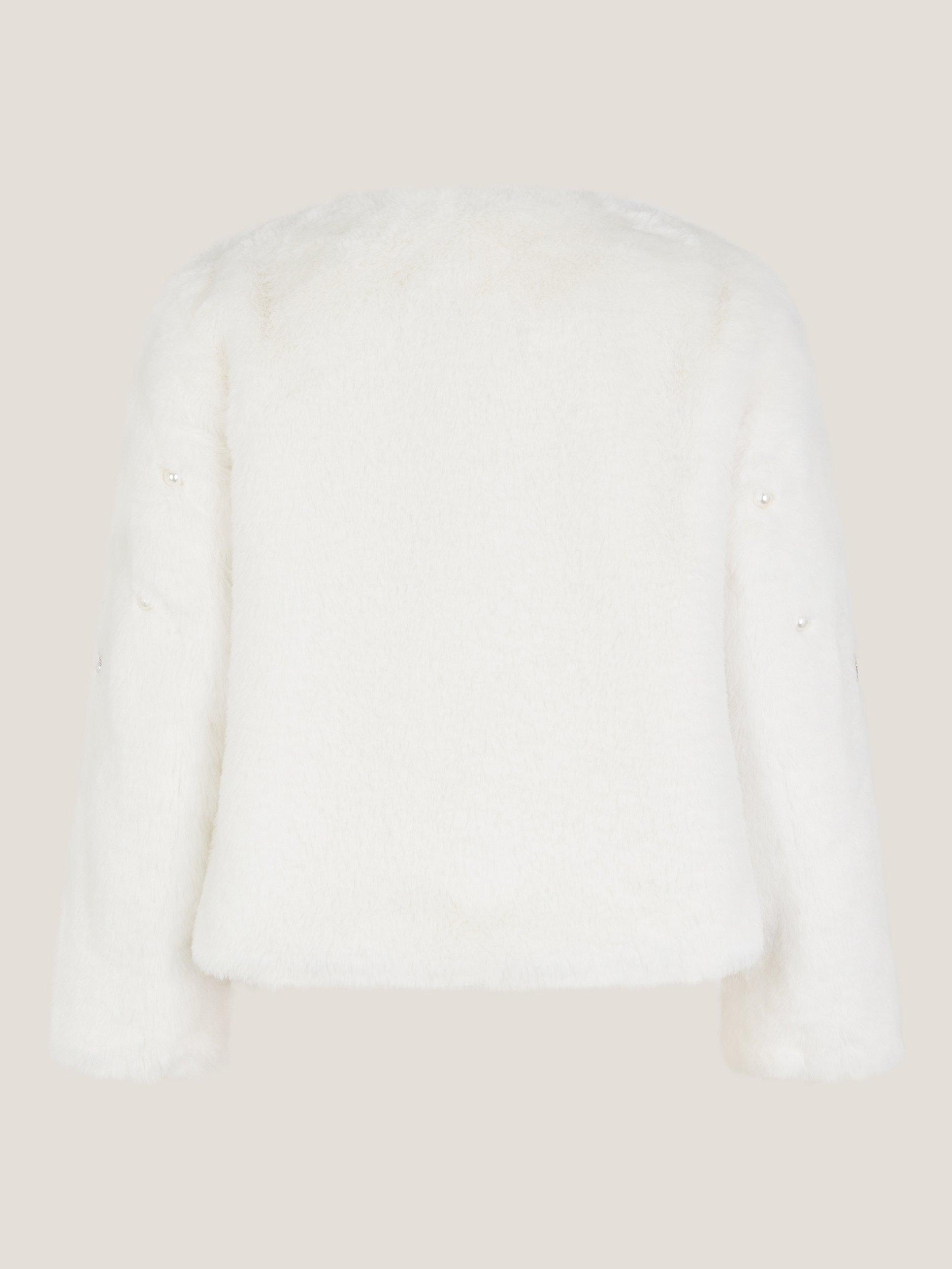 Monsoon Kids' Embellished Faux Fur Coat, Ivory