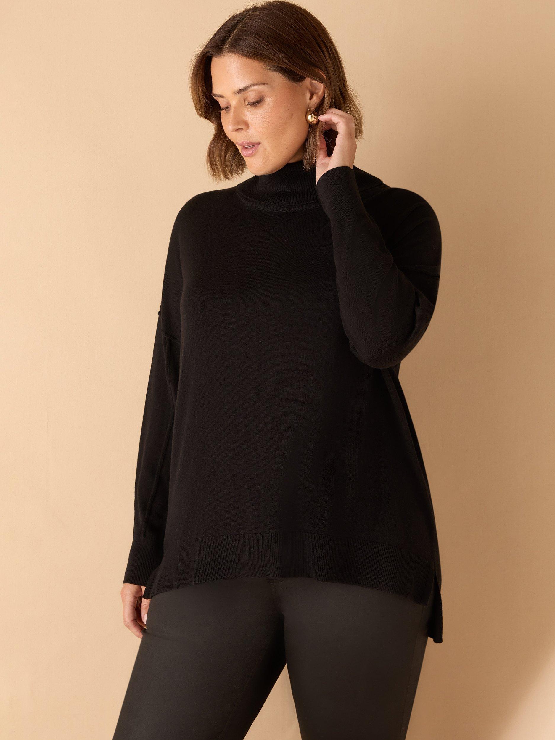 Live Unlimited Curve Side Split Roll Neck Jumper, Black, Black