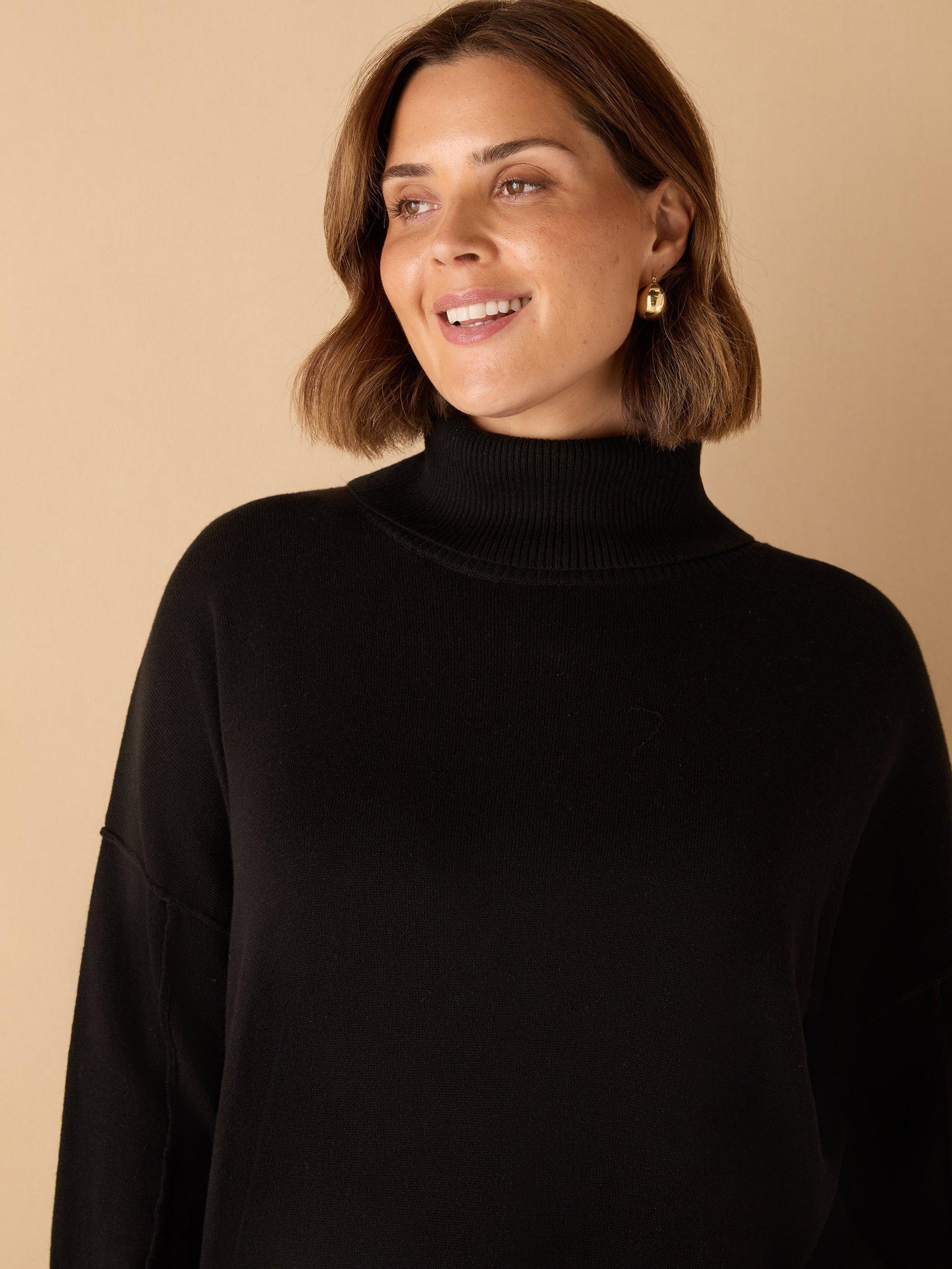 Live Unlimited Curve Side Split Roll Neck Jumper, Black, Black