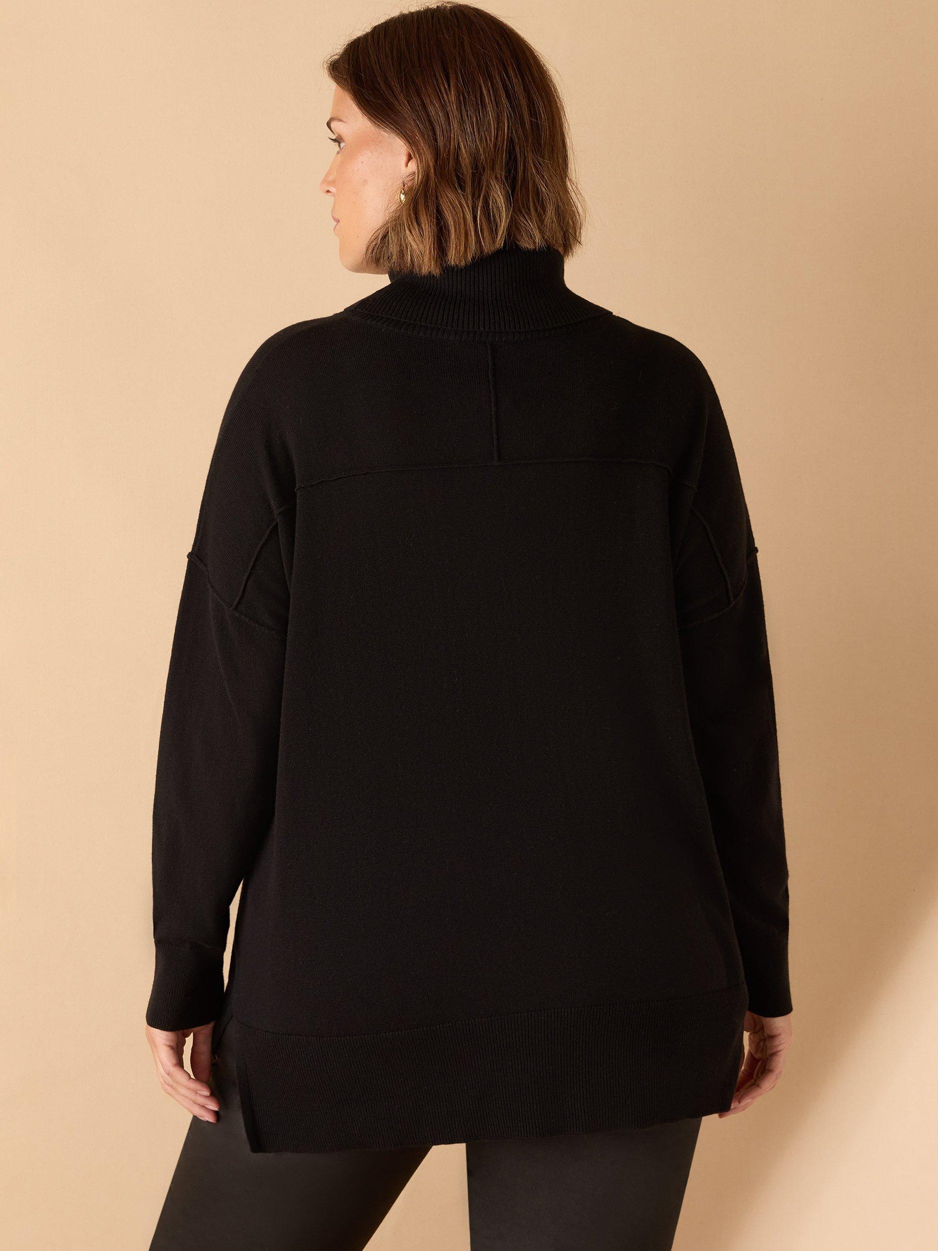 Live Unlimited Curve Side Split Roll Neck Jumper, Black, Black