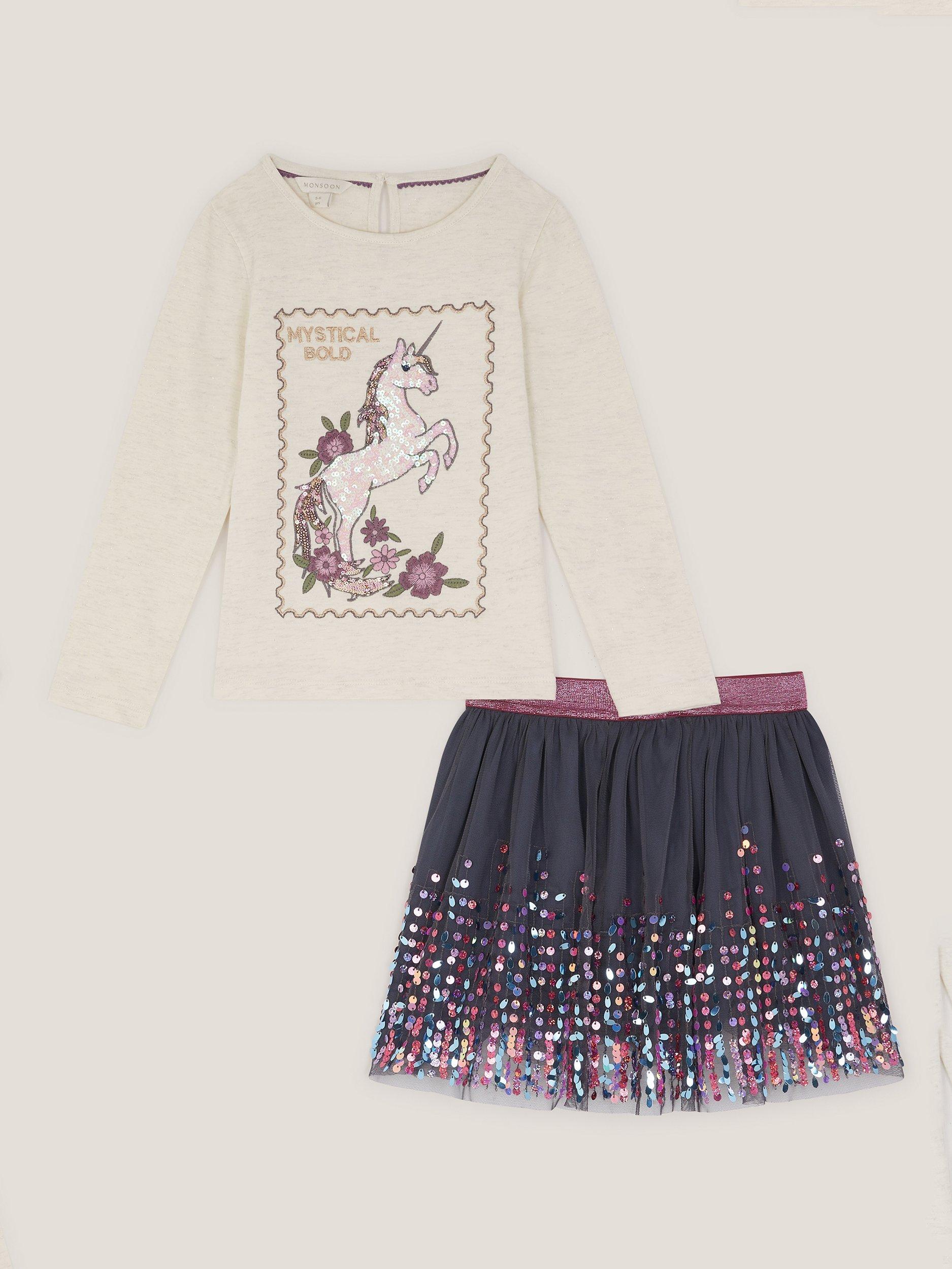 Monsoon Kids' Cosmic Top and Skirt Set, Purple