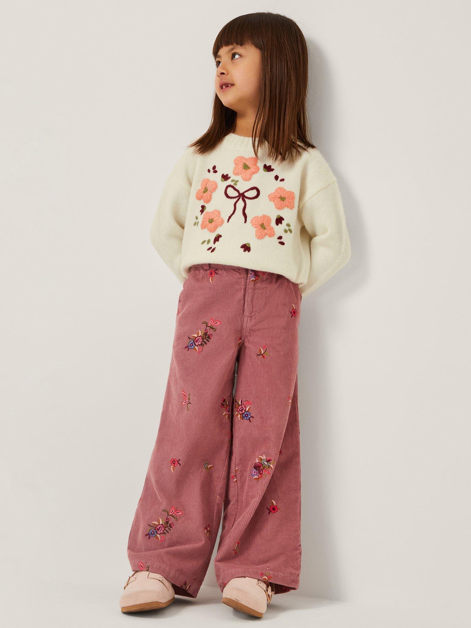 Monsoon Kids' Corduroy Wide Leg Trousers, Pink