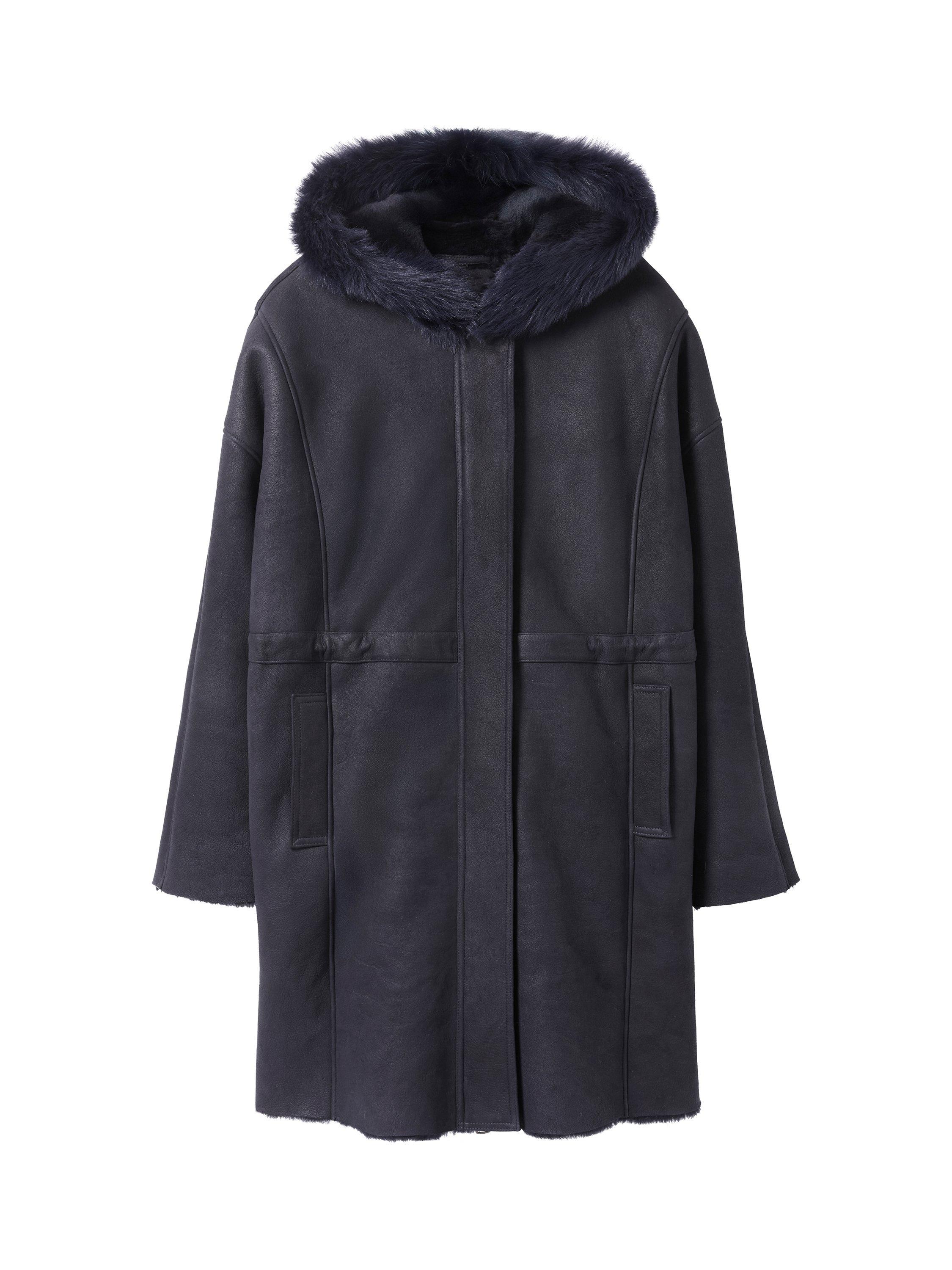 Celtic & Co. Drawcord Detail Pure Sheepskin Coat, Dark Navy