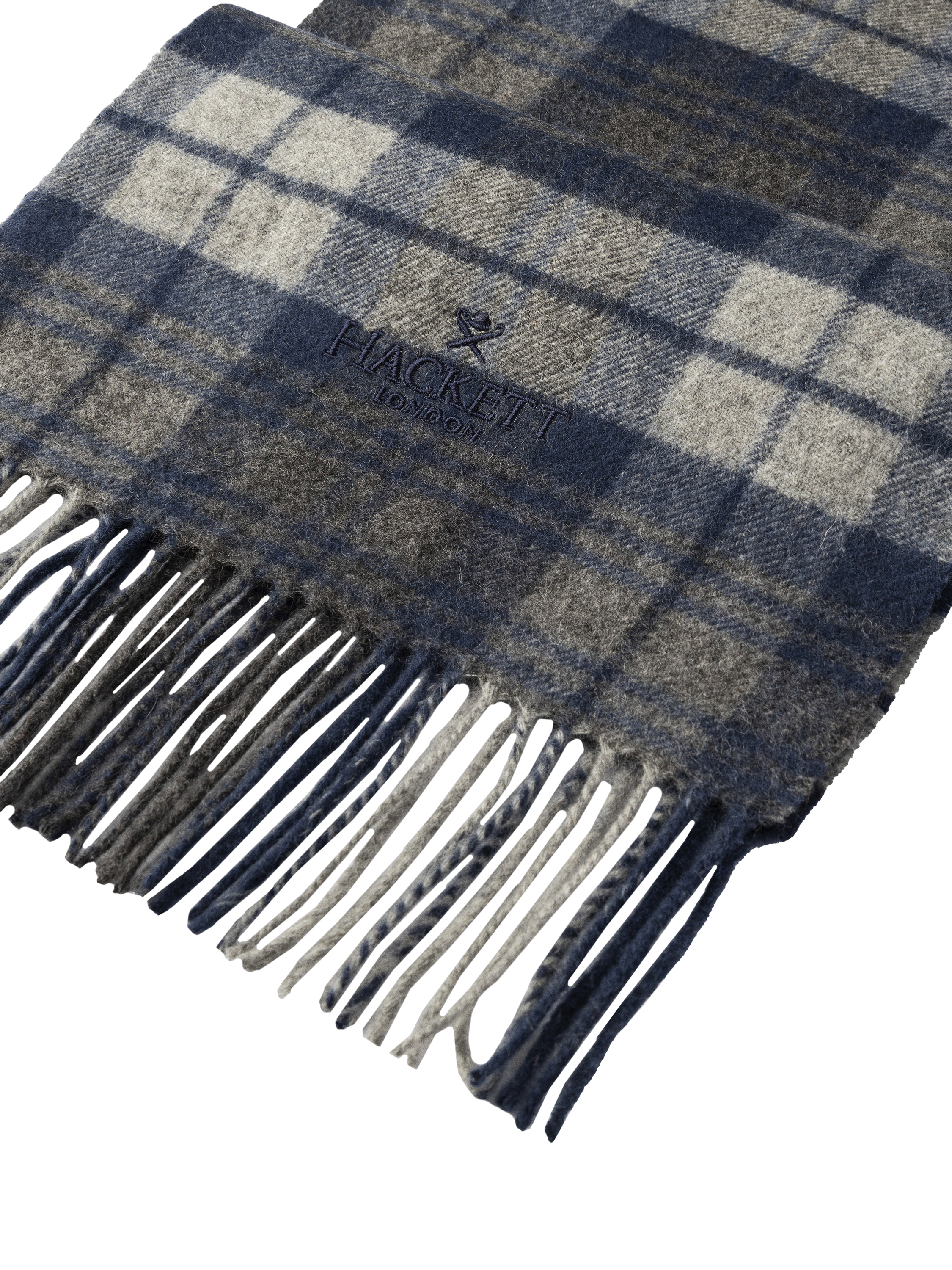 Hackett London Wool Cashmere Plaid Scarf, Granite Grey