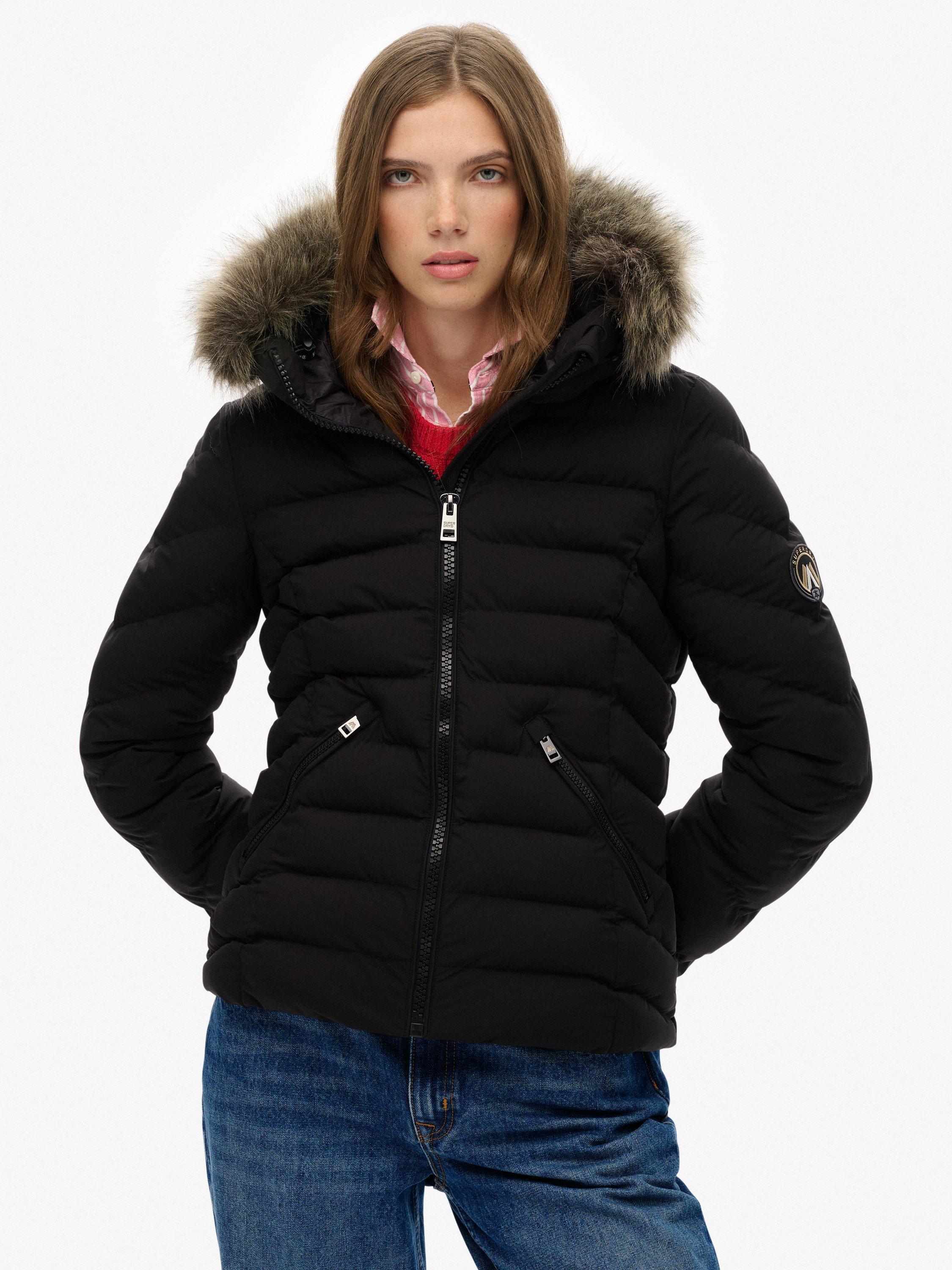 Superdry Fuji Faux Fur Hood Padded Jacket, Black