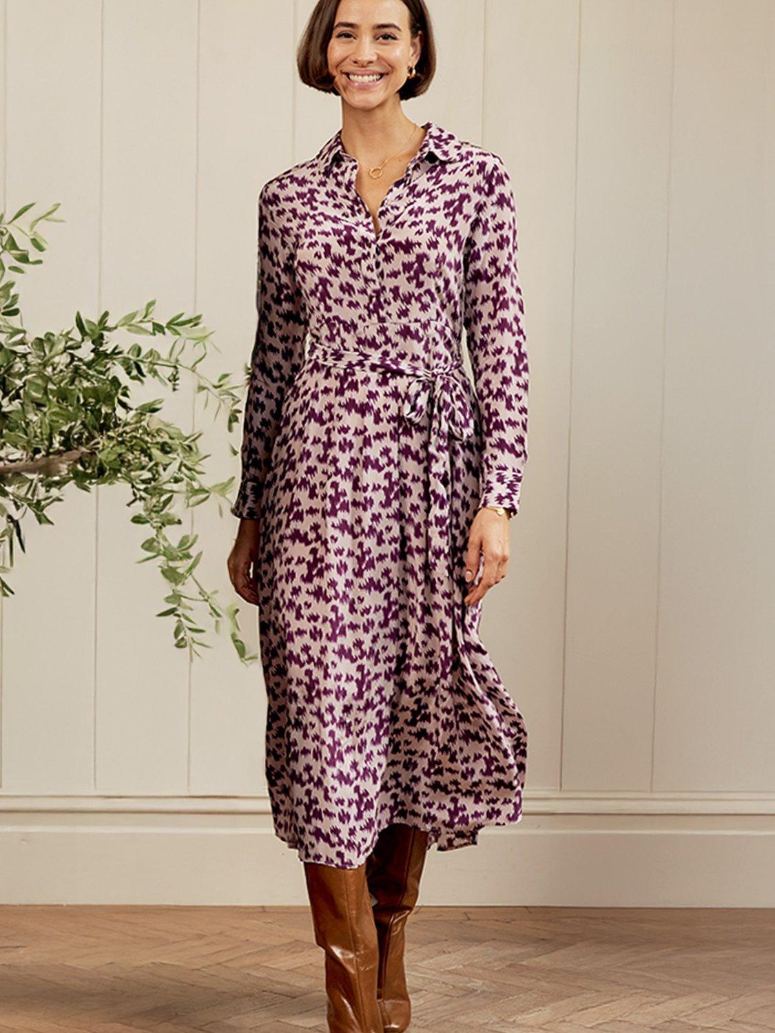 Aspiga Minette Abstract Shirt Dress, Fig/Cream