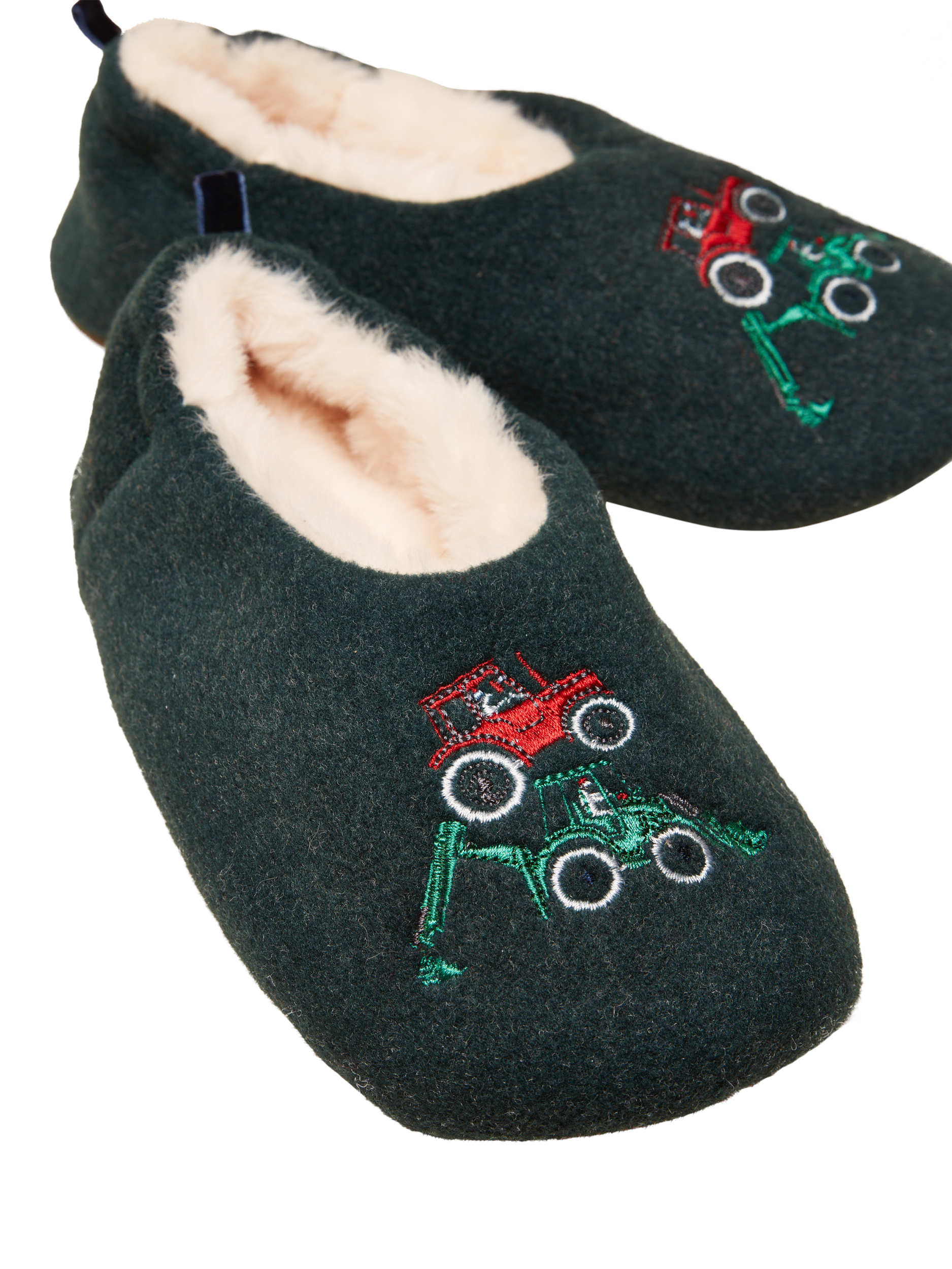 Joules Kids' Faux Fur Tractor Slippers, Green