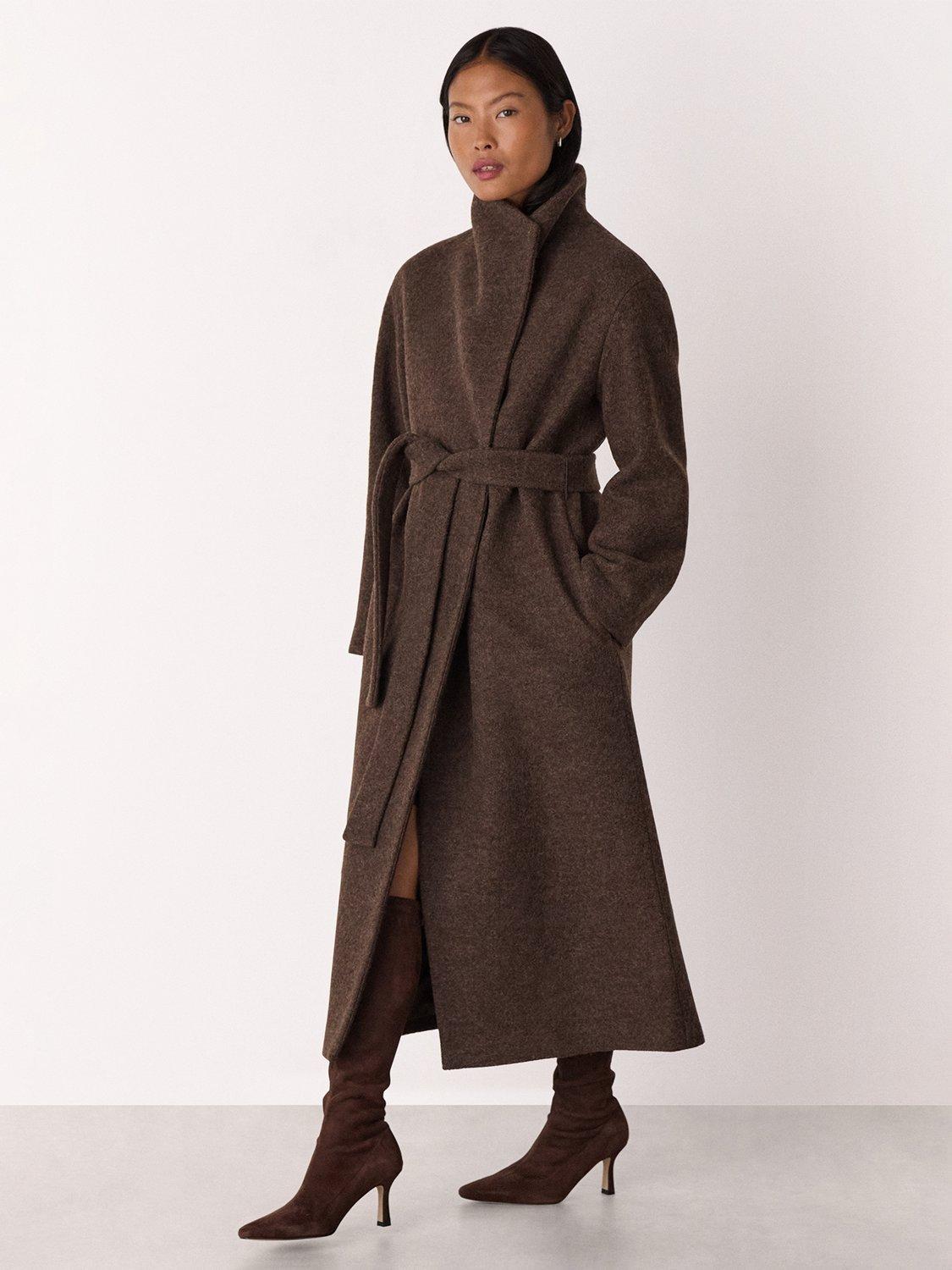 Whistles Petite Morgan Funnel Neck Pure Wool Coat, Taupe