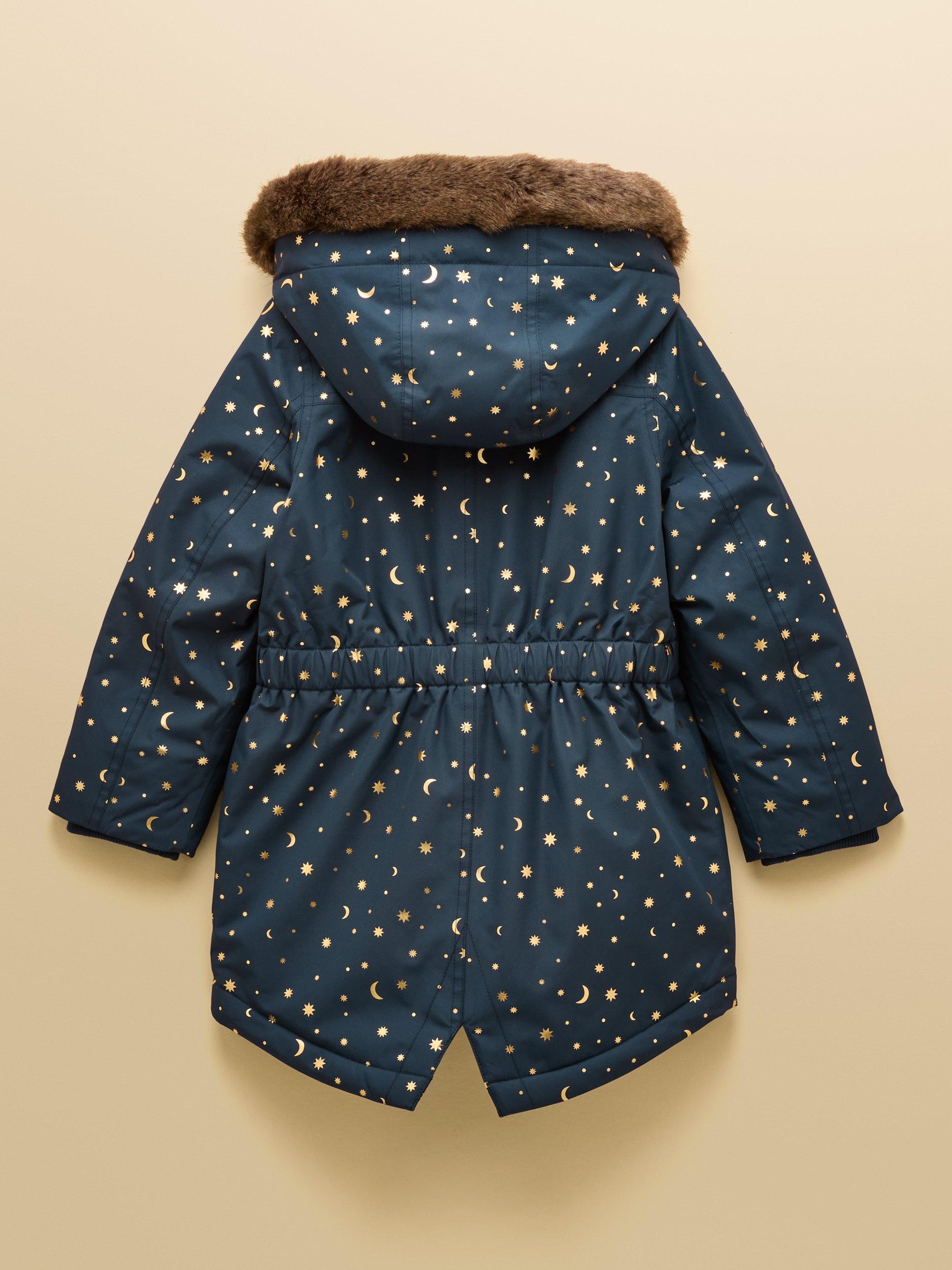 Joules Kids' Hooded Moon Star Print Coat, Navy