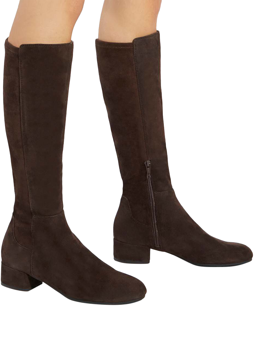 Dune London Tayla Wide Fit Suede Knee High Boots, Brown