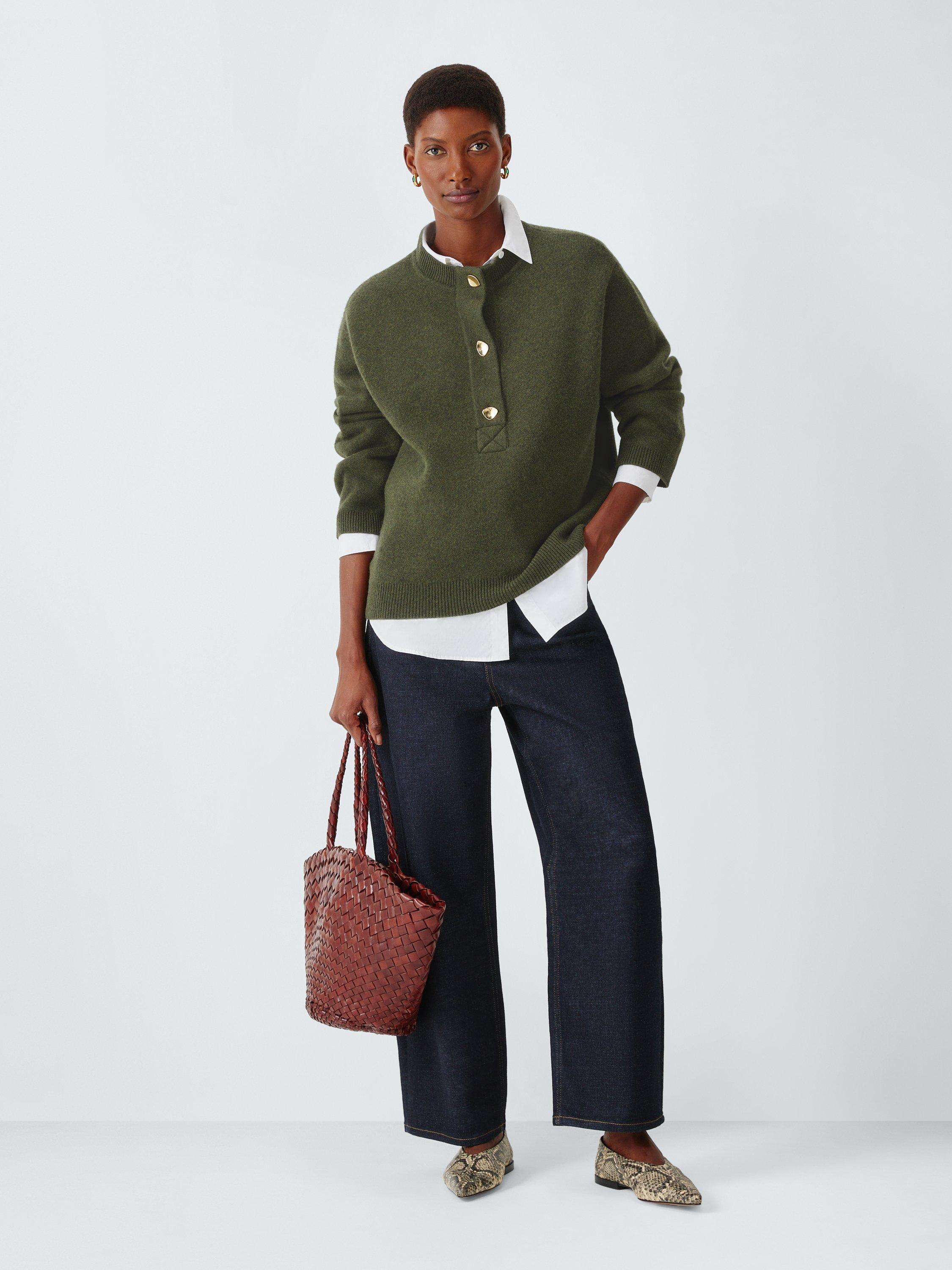 John Lewis Merino Wool Rich Oversized Jumper, Khaki
