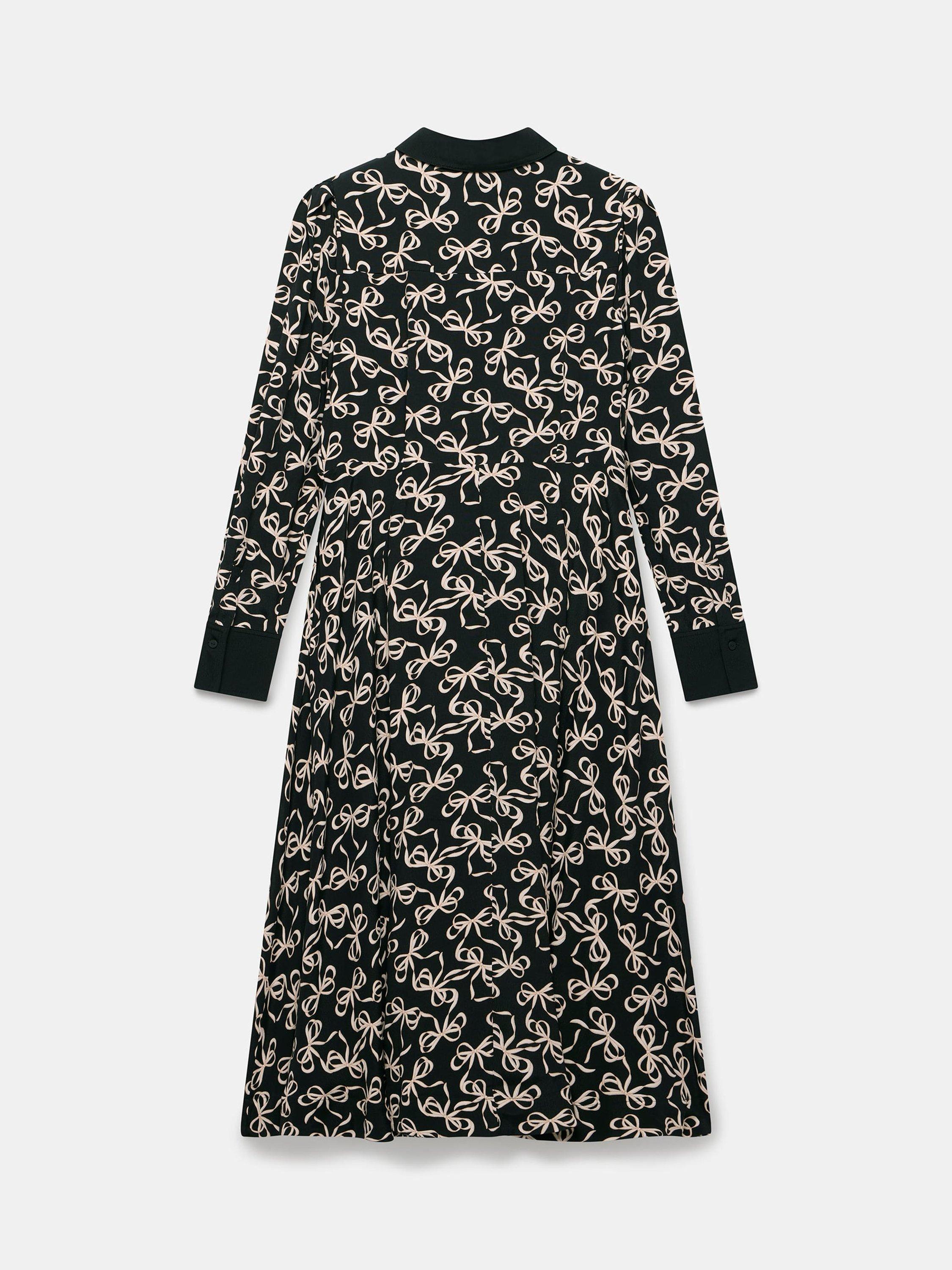 Mint Velvet Bow Print Shirt Midi Dress, Black/Multi