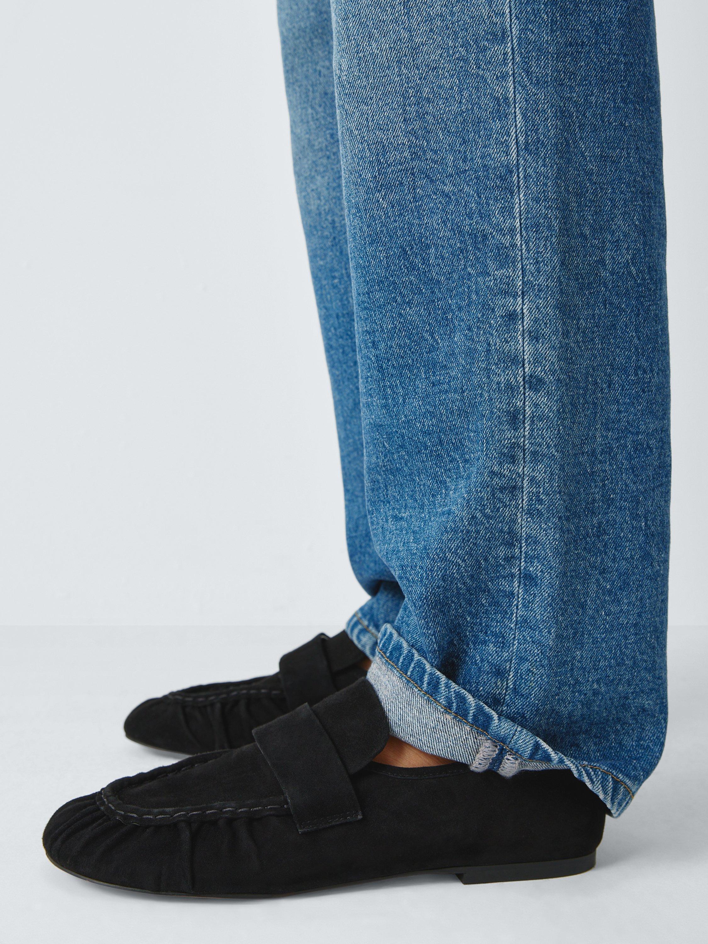 John Lewis Georgie Suede Round Toe Ruched Apron Loafers, Black