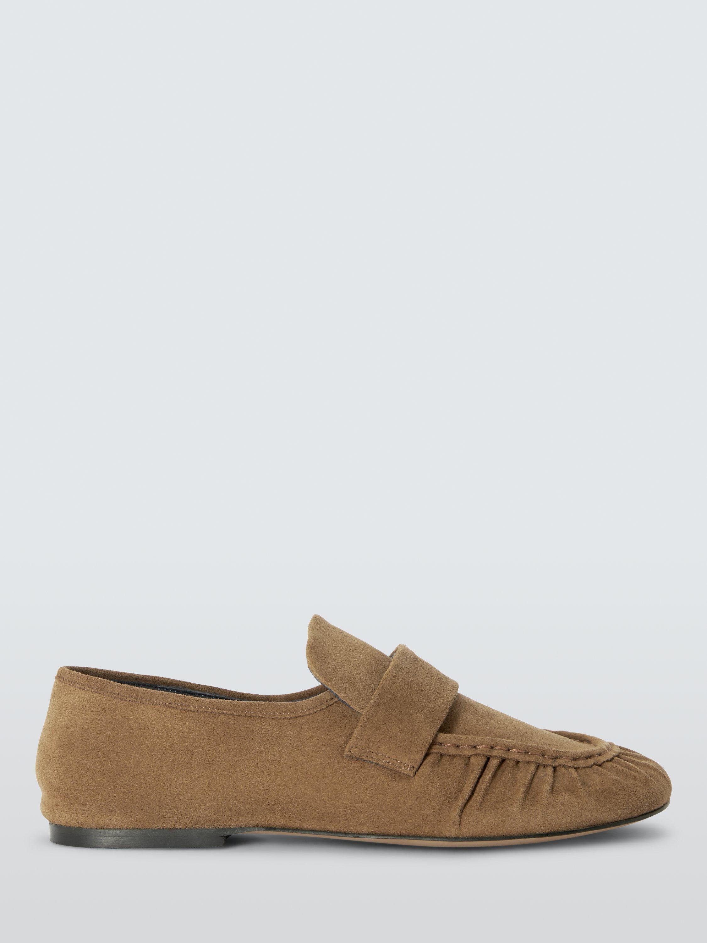 John Lewis Georgie Suede Round Toe Ruched Apron Loafers, Tobacco