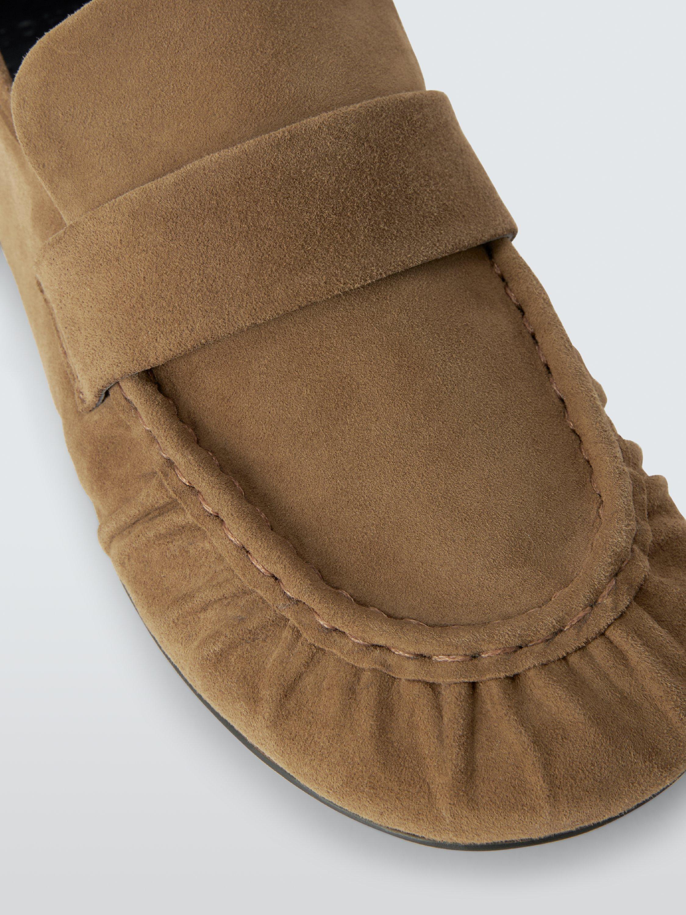 John Lewis Georgie Suede Round Toe Ruched Apron Loafers, Tobacco