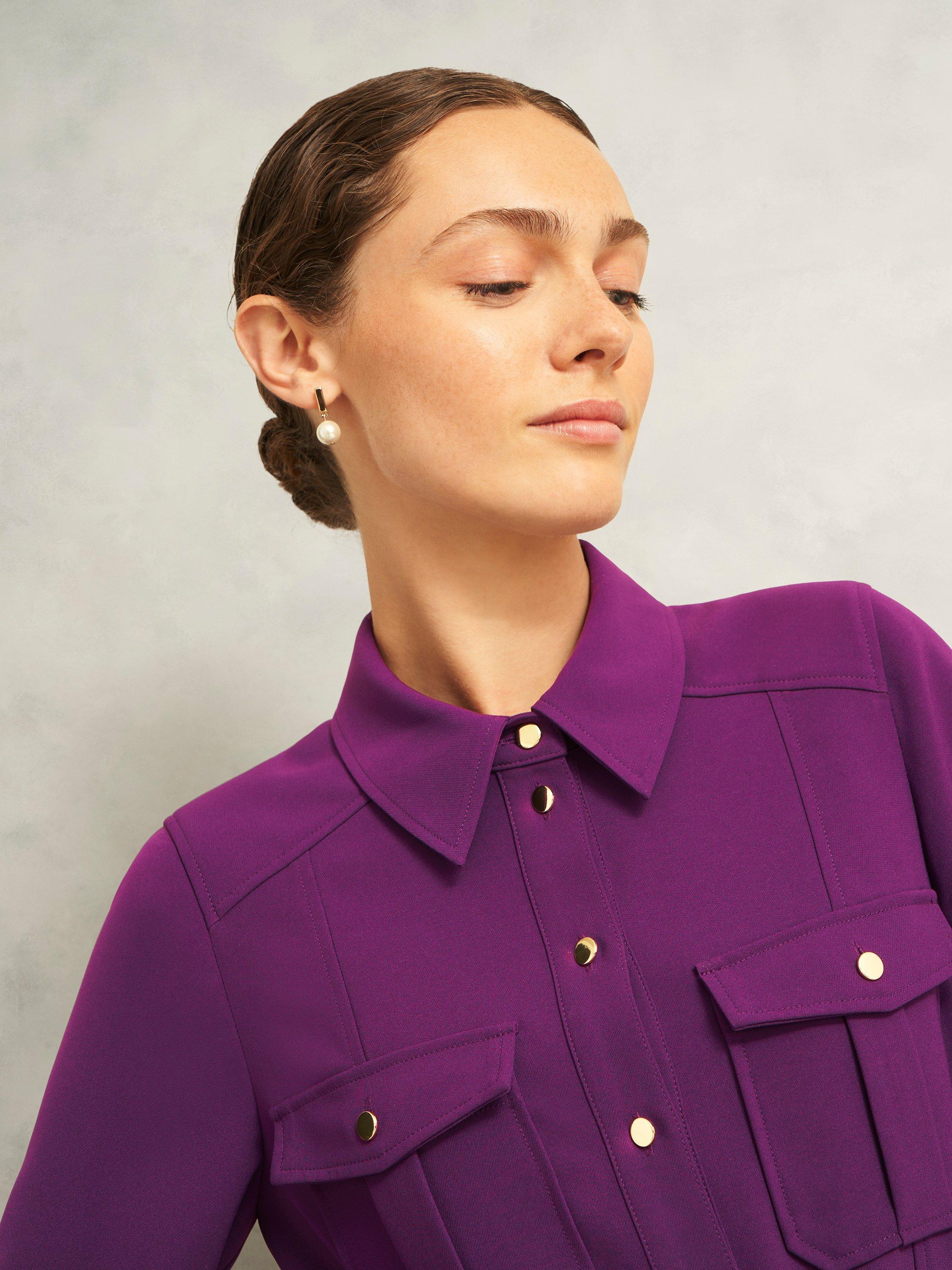 Hobbs Petite Violet Shirt Midi Dress, Vibrant Purple