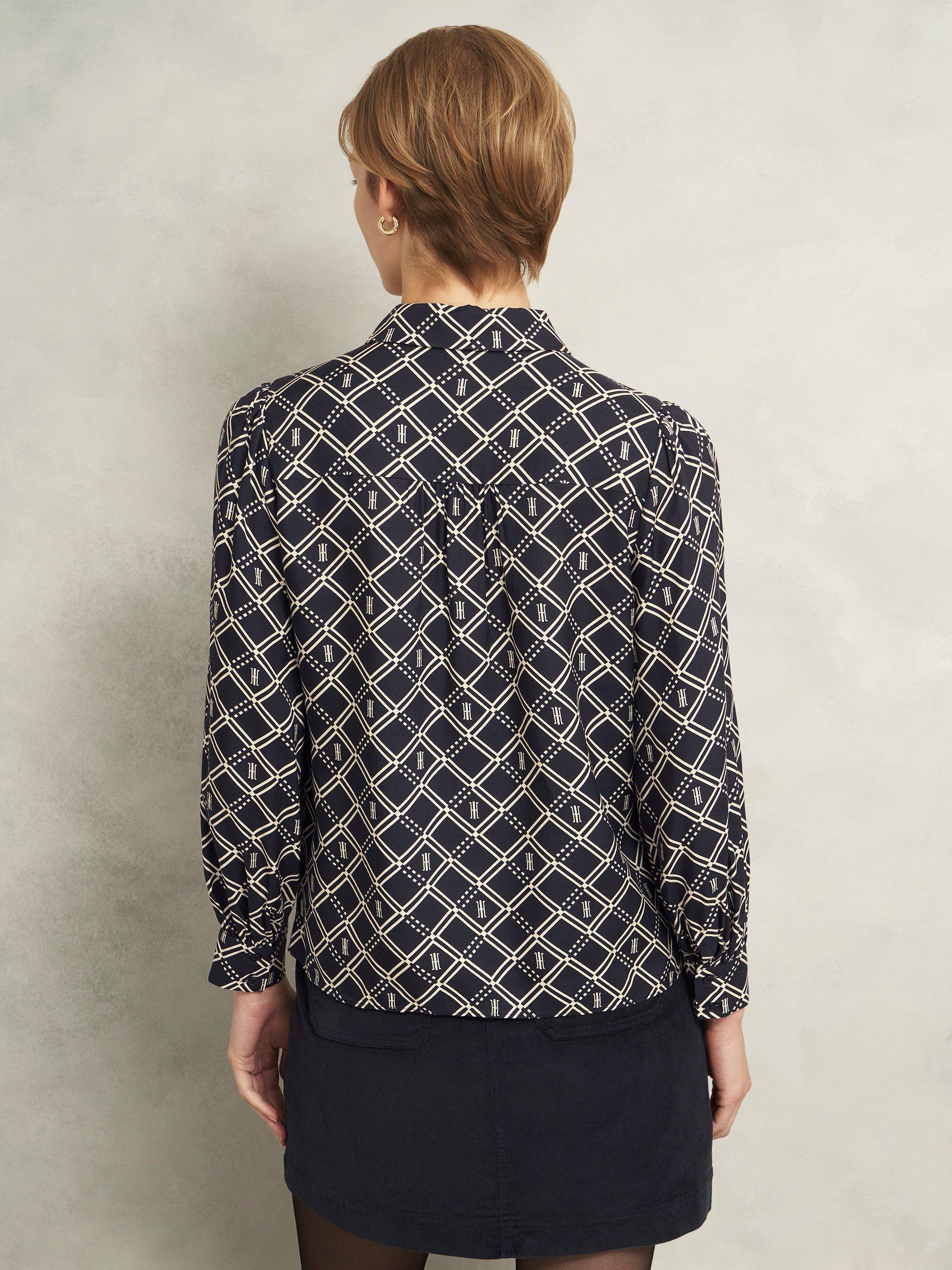 Hobbs Paulina Geometric Top, Navy/Cream