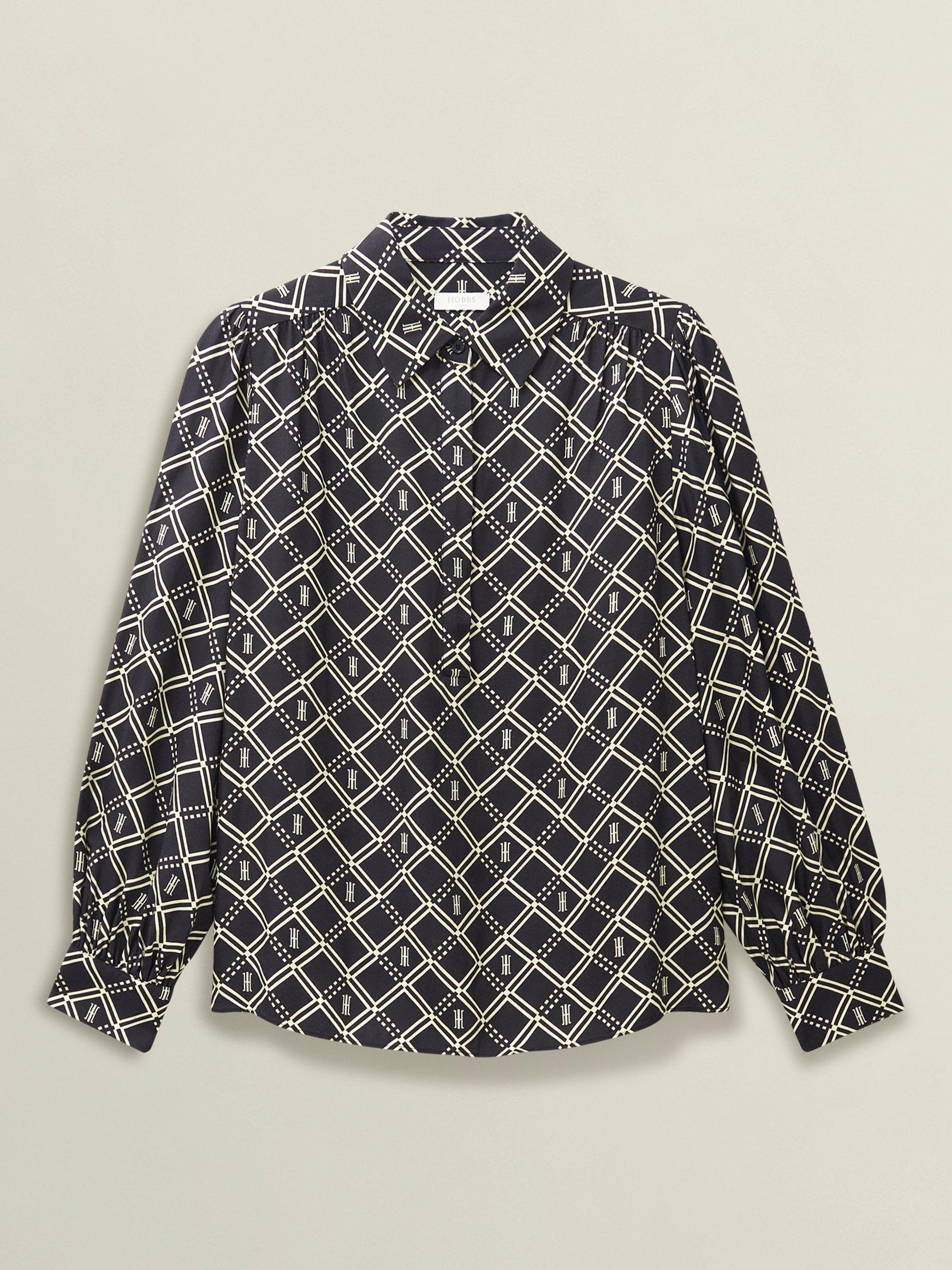 Hobbs Paulina Geometric Top, Navy/Cream