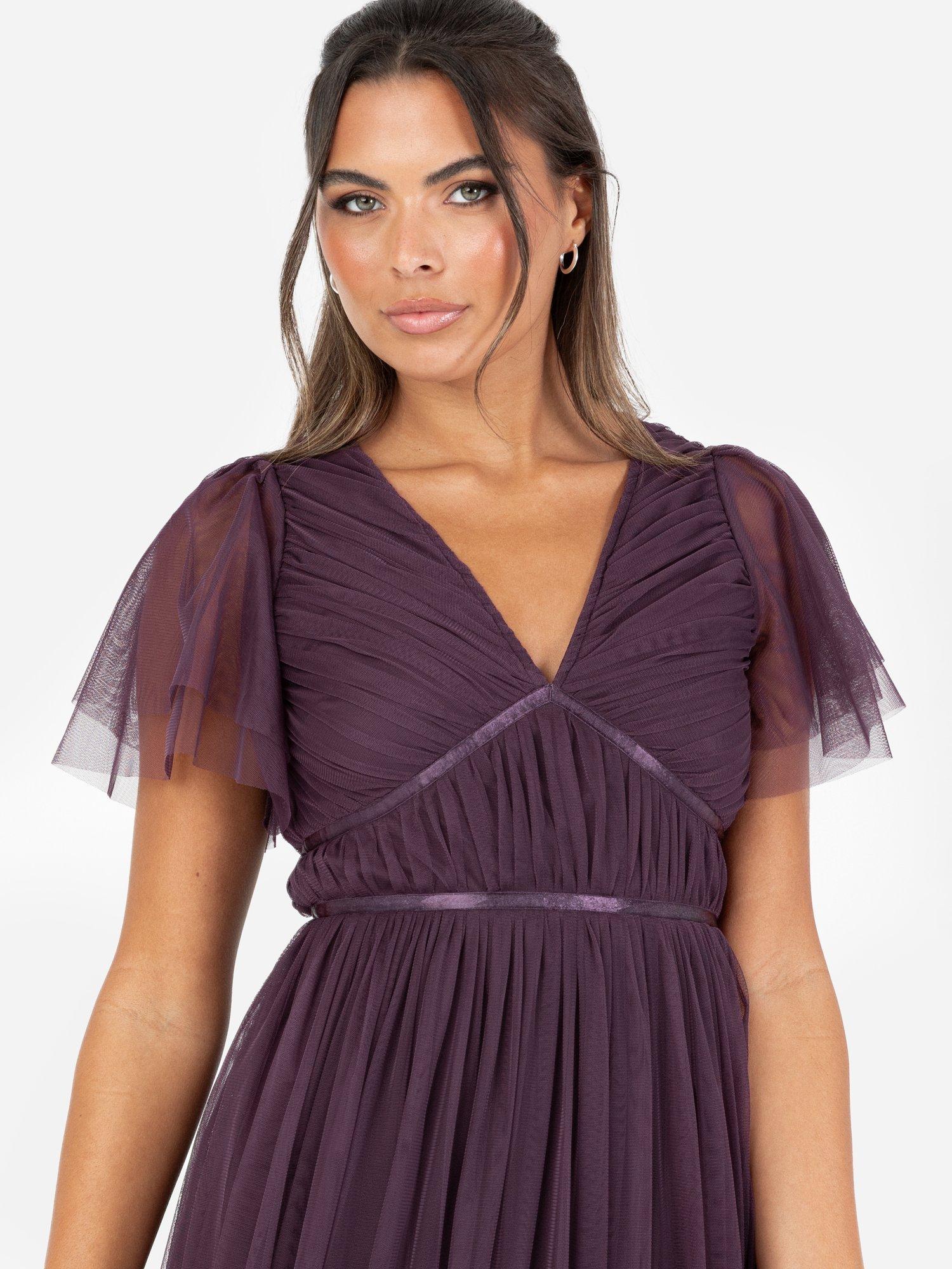 Anaya With Love Ribbon Detail Tulle Midi Dress, Fig