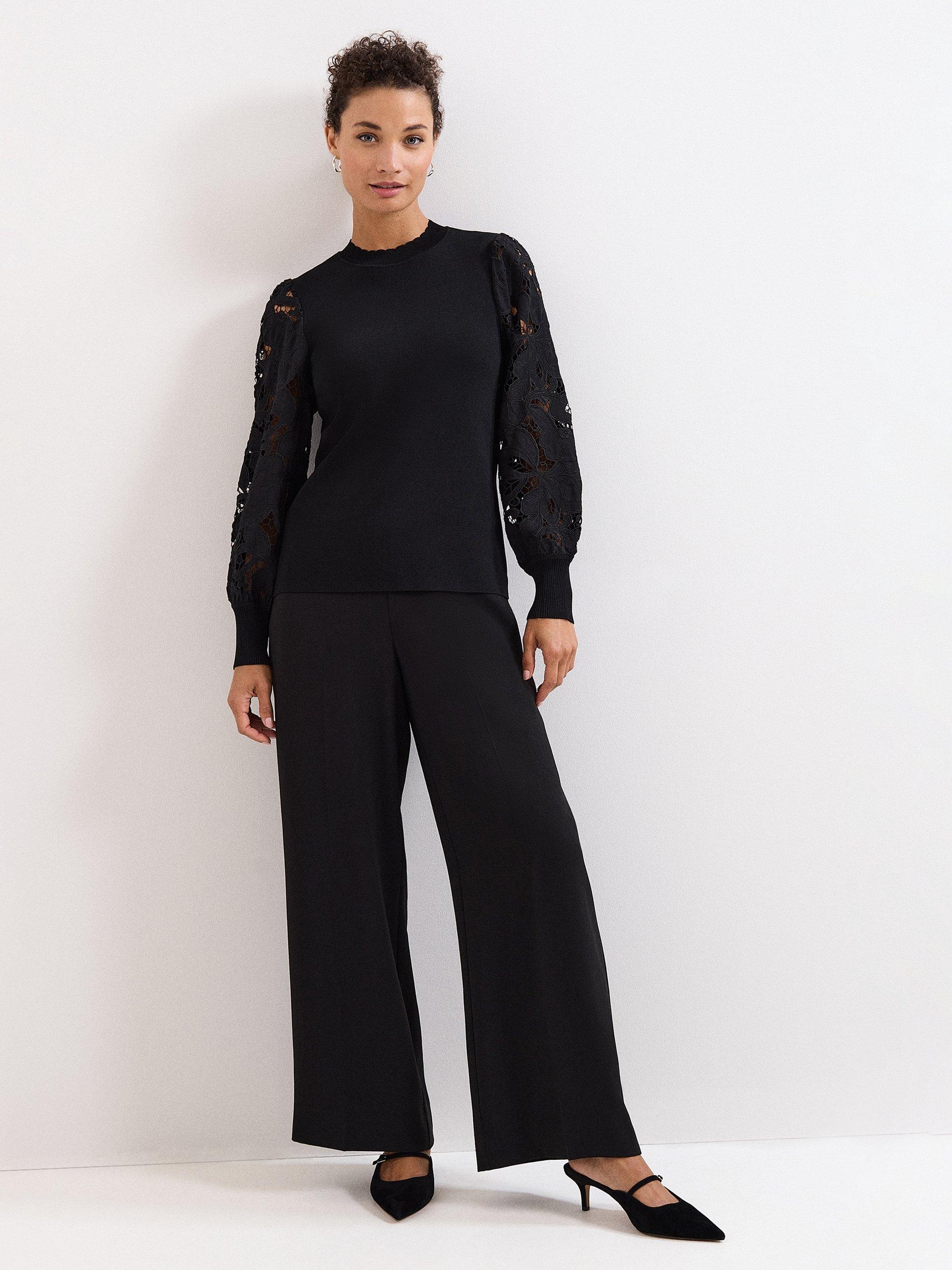 Phase Eight Harriet Lace Sleeve Jumper, Black