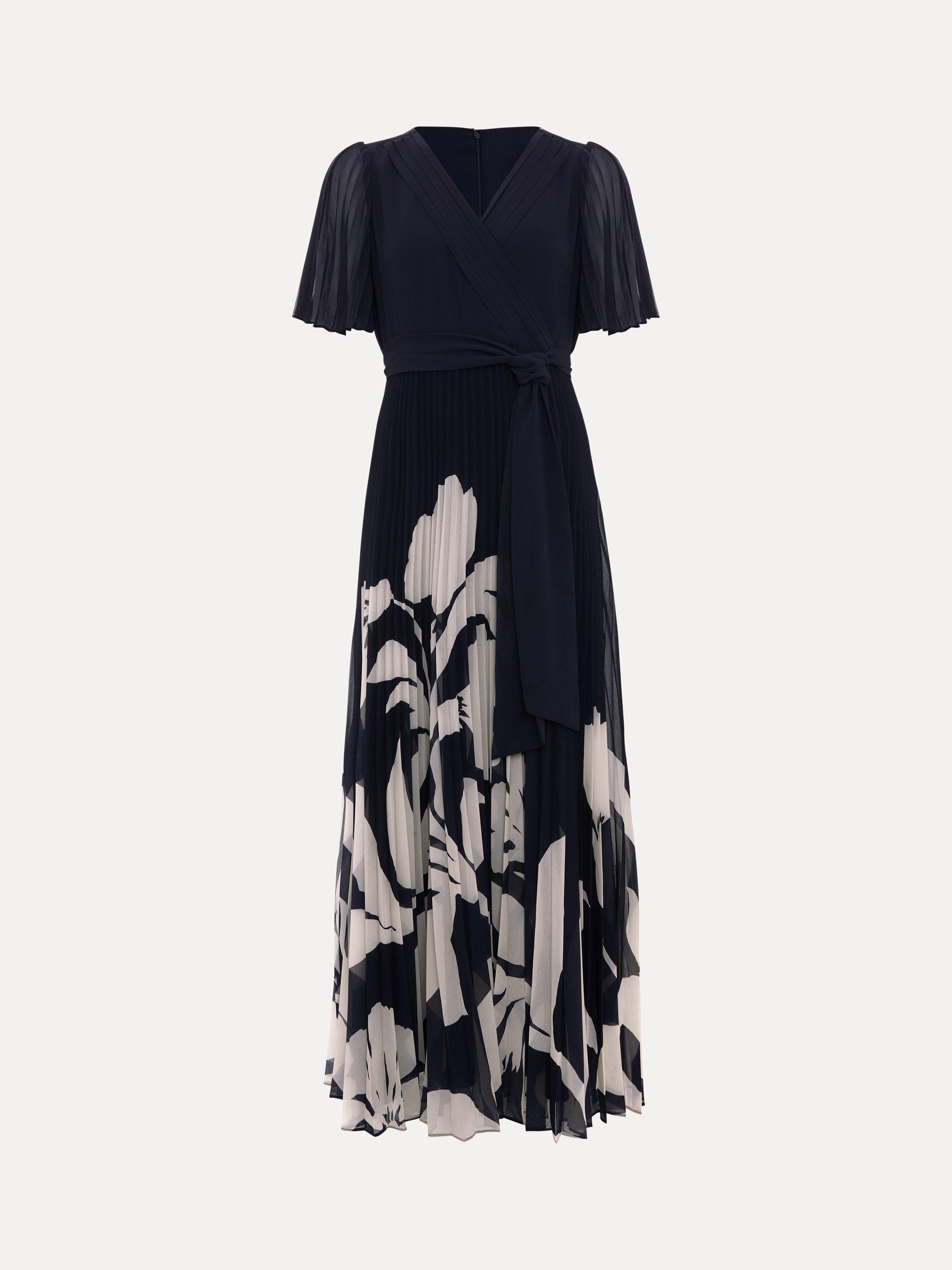 Phase Eight Abigail Floral Pleated Wrap Dress, Navy/White