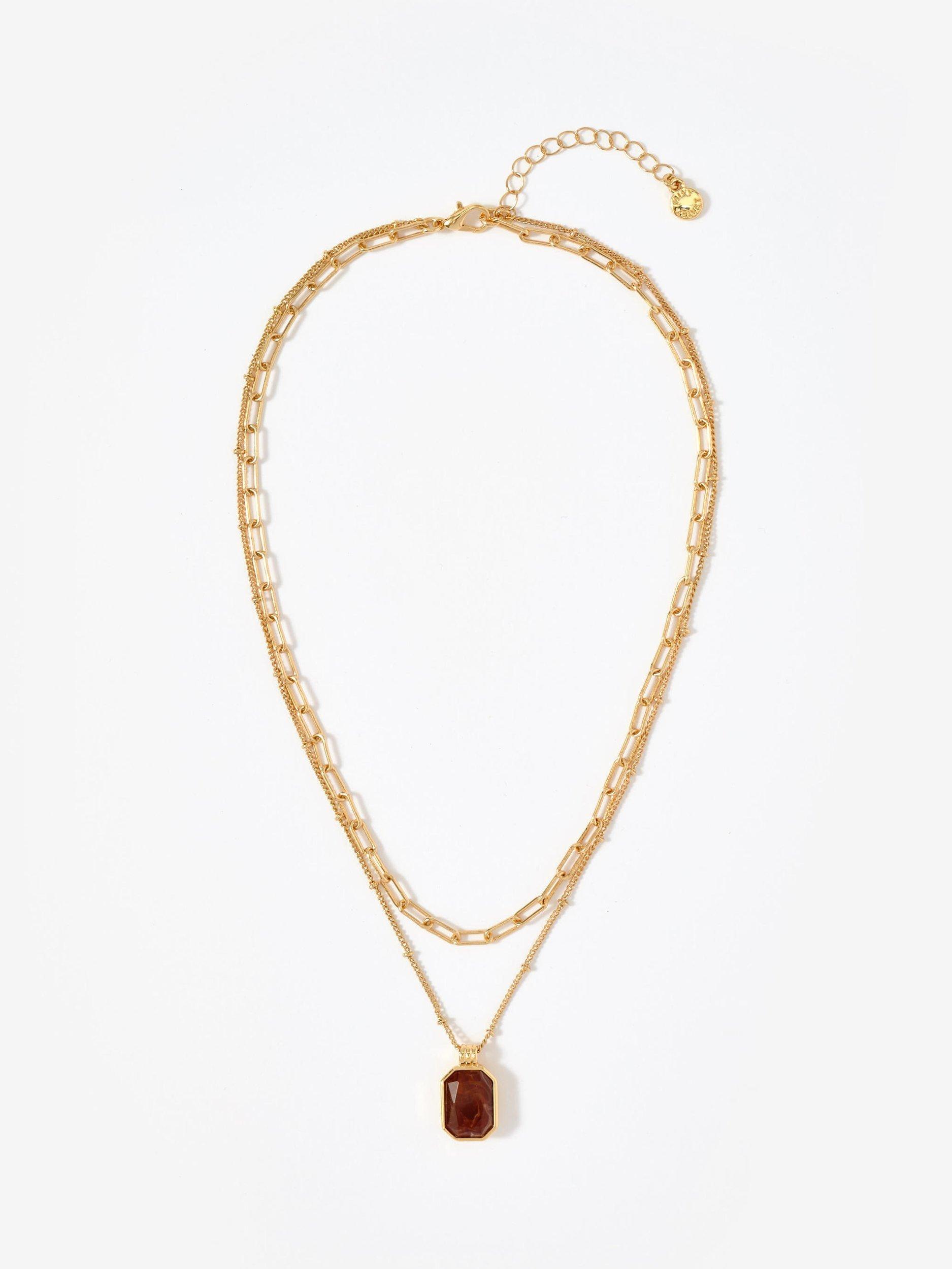Mint Velvet Layered Stone Necklace, Gold/Red