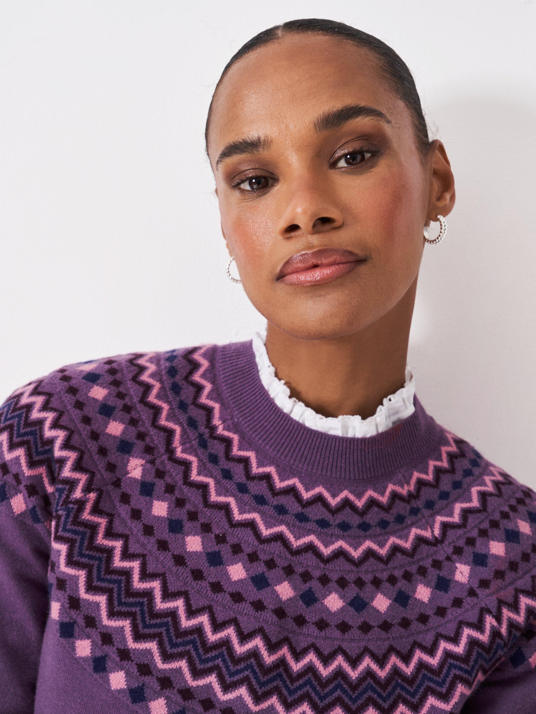 Crew Clothing Fair Isle Crew Neck Jumper, Purple, 12