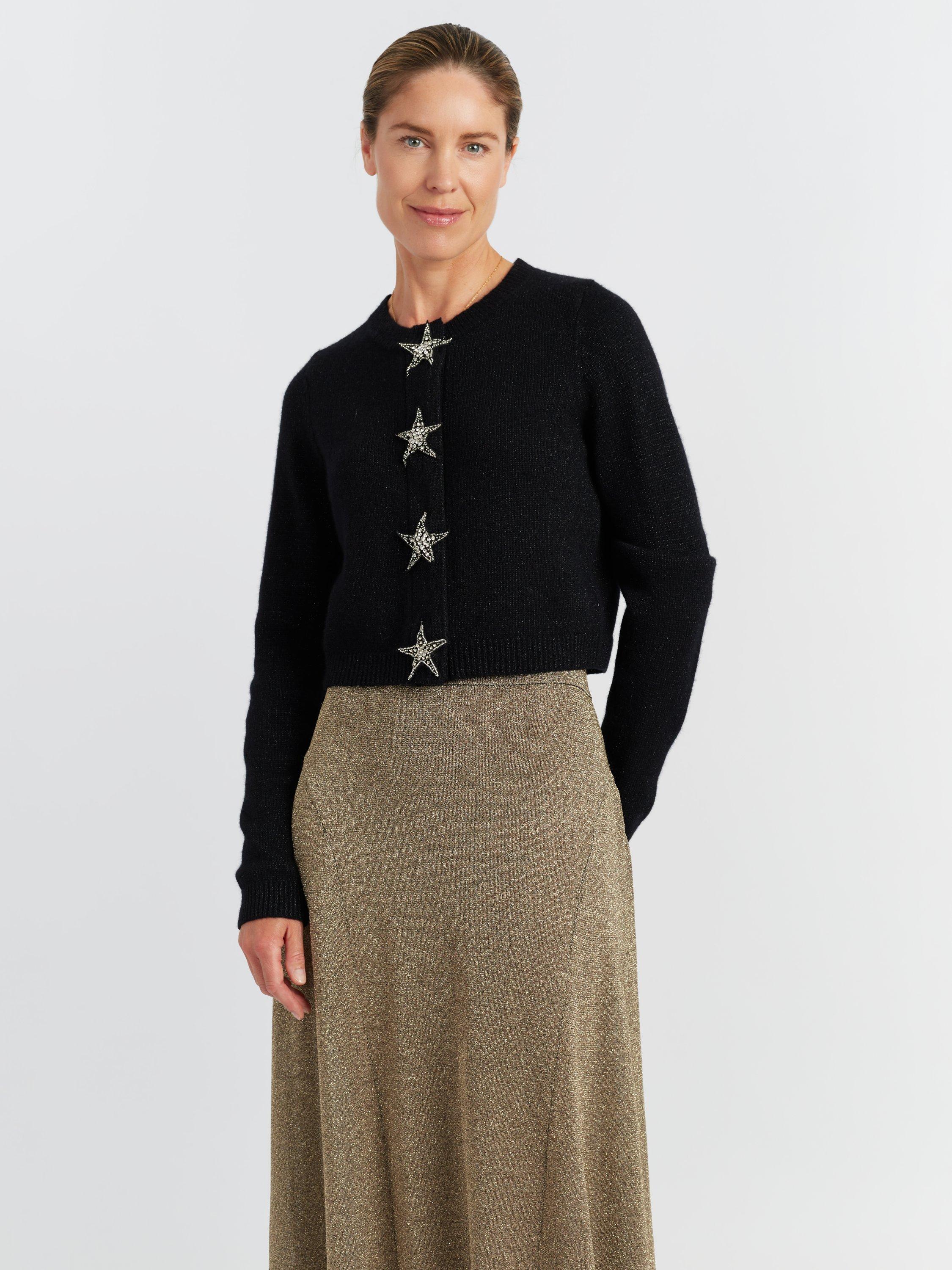 Shooting Stars Wool Rich Cardigan, Black | Chinti & Parker
