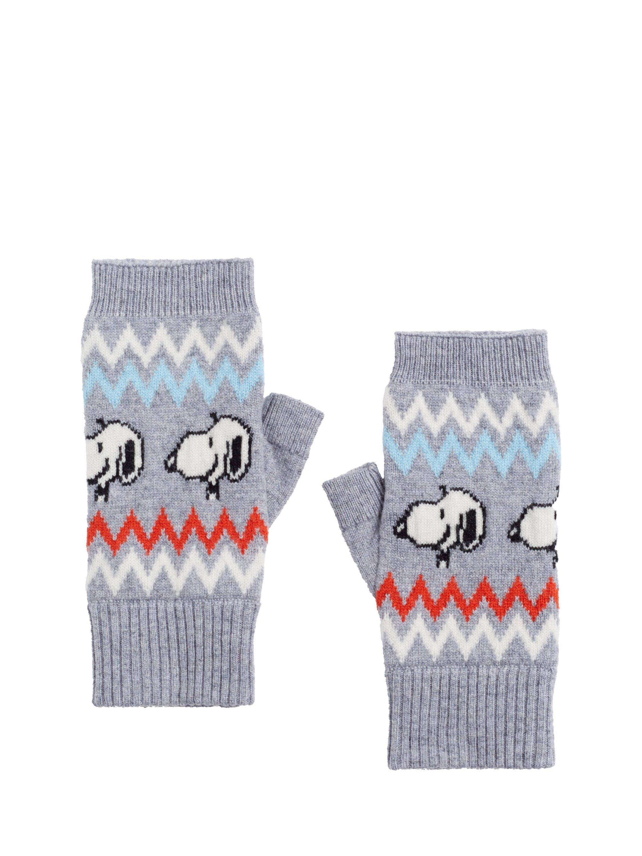 Chinti & Parker Snoopy Fair Isle Ski Wool Rich Fingerless Gloves, Grey ...